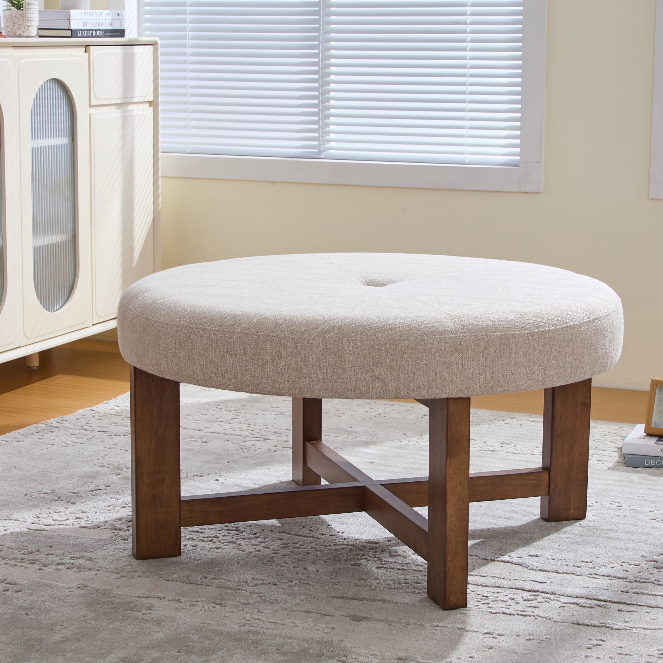 Christopher Knight Home 35" Round Fabric Ottoman Coffee Table, Tufted ...