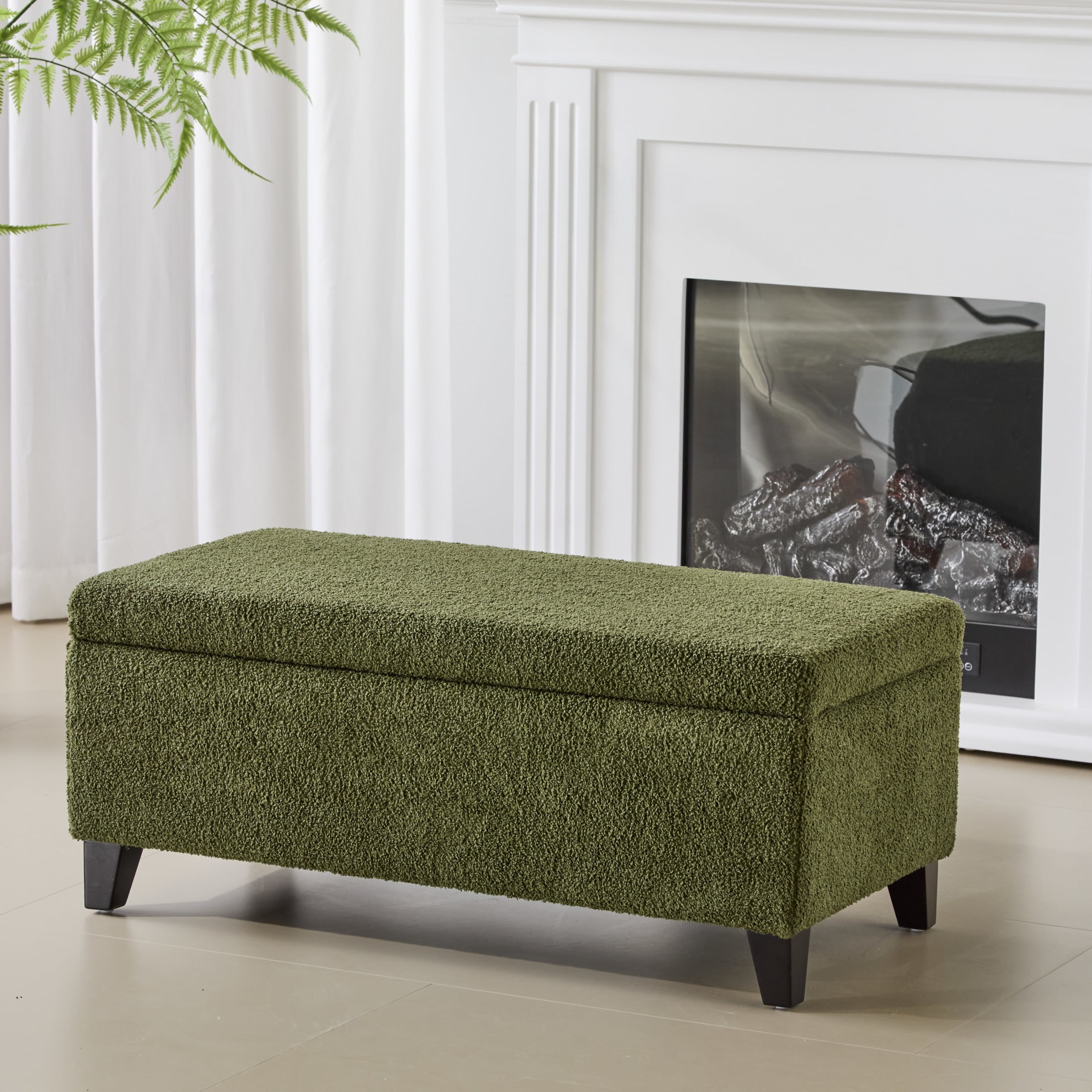Christopher Knight Home 39" Green Boucle Storage Ottoman with Hinged ...