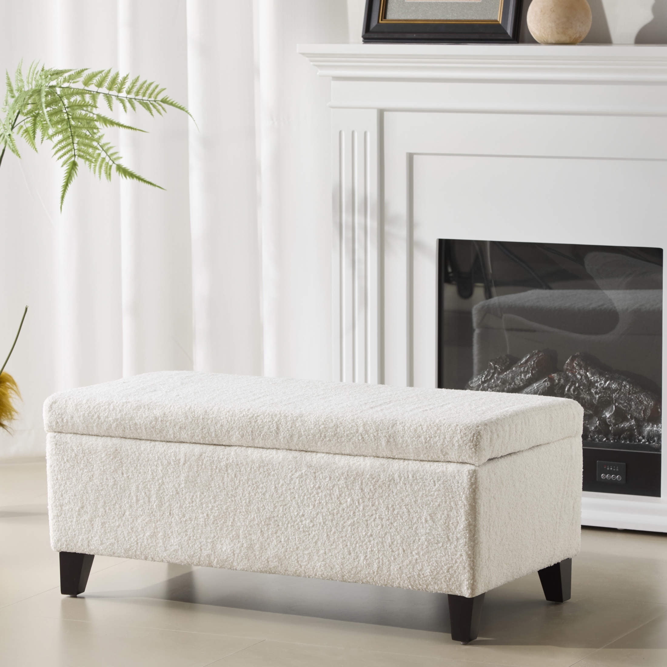 Christopher Knight Home 39" White Boucle Storage Ottoman with Hinged ...