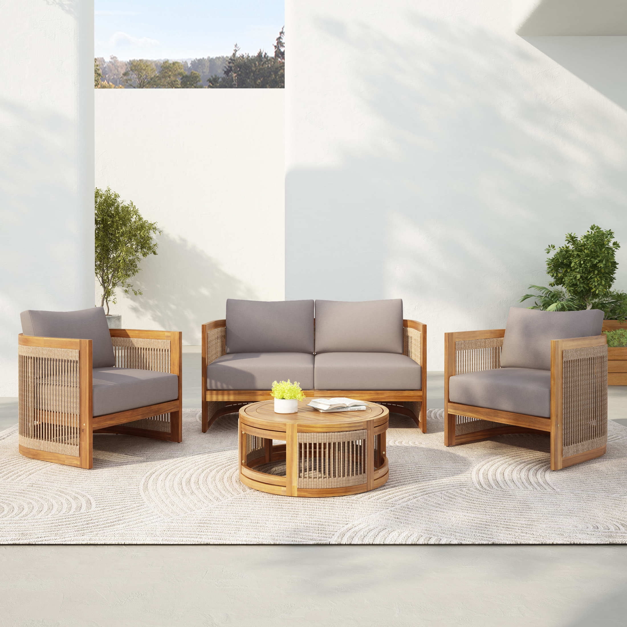 Christopher Knight Home 4-Piece Outdoor Conversation Set, Curved Woven ...