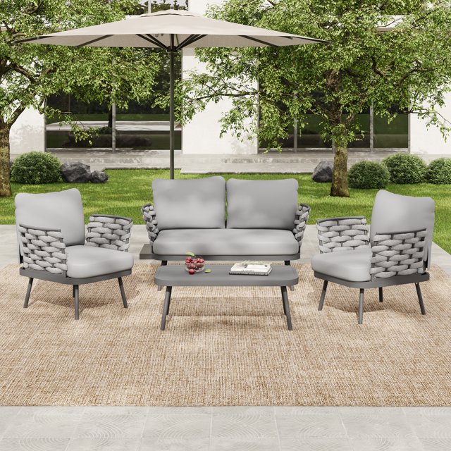 Christopher Knight Home 4-Piece Outdoor Conversation Set, Handwoven ...