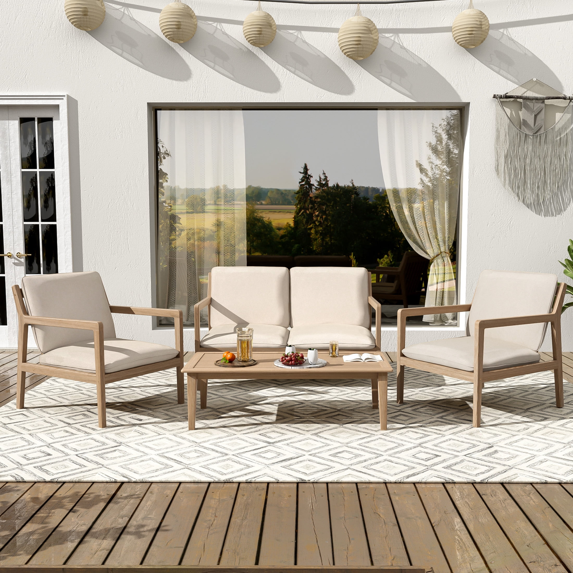Christopher Knight Home 4-Piece Outdoor Conversation Set, Solid Wood ...