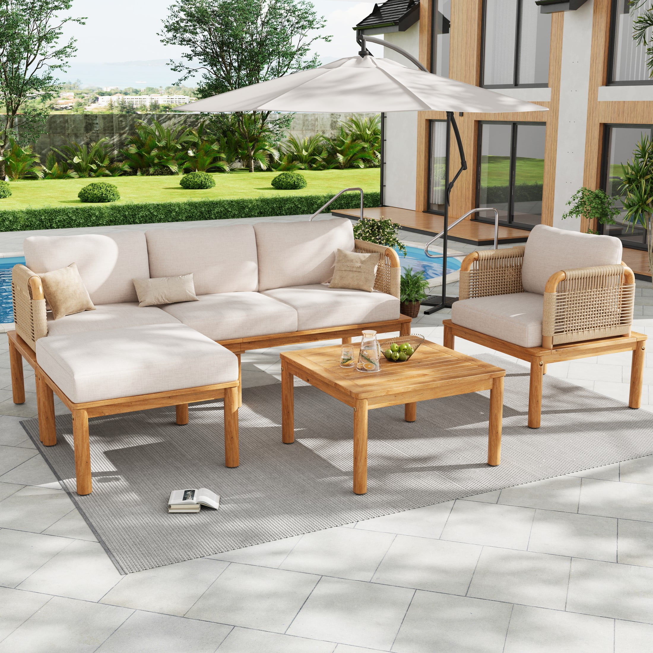 Christopher Knight Home 4-Piece Outdoor Sectional Sofa Set, Rope Weave ...