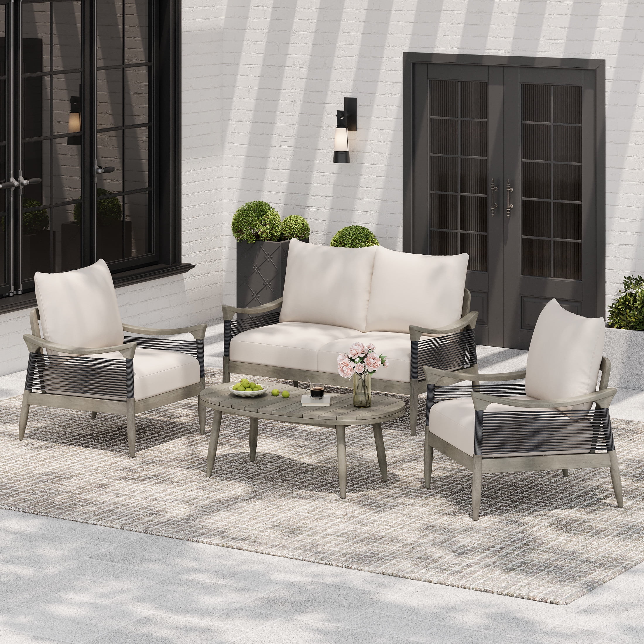 Christopher Knight Home 4 Pieces Woven Rope Patio Conversation Set ...