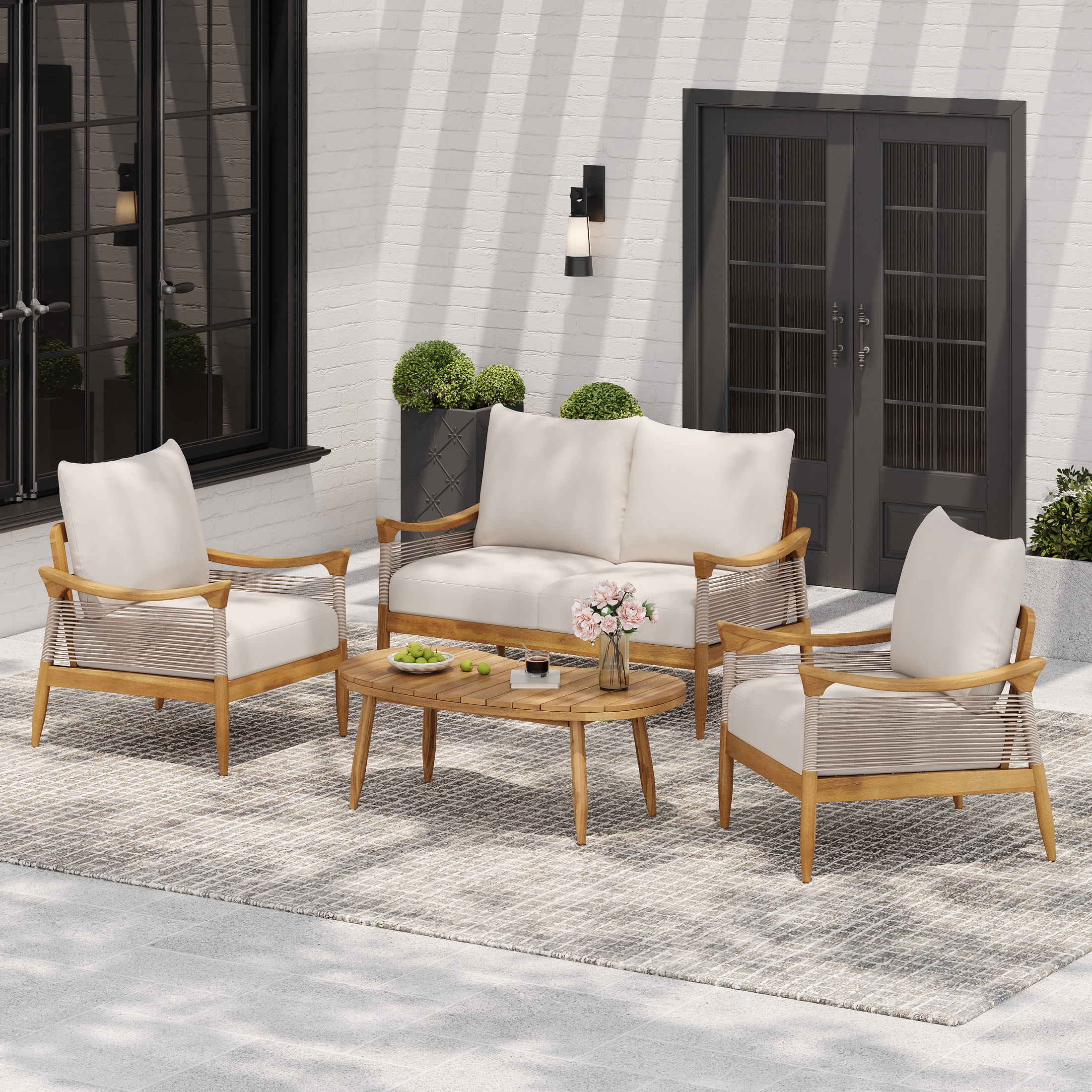 Christopher Knight Home 4 Pieces Woven Rope Patio Conversation Set ...