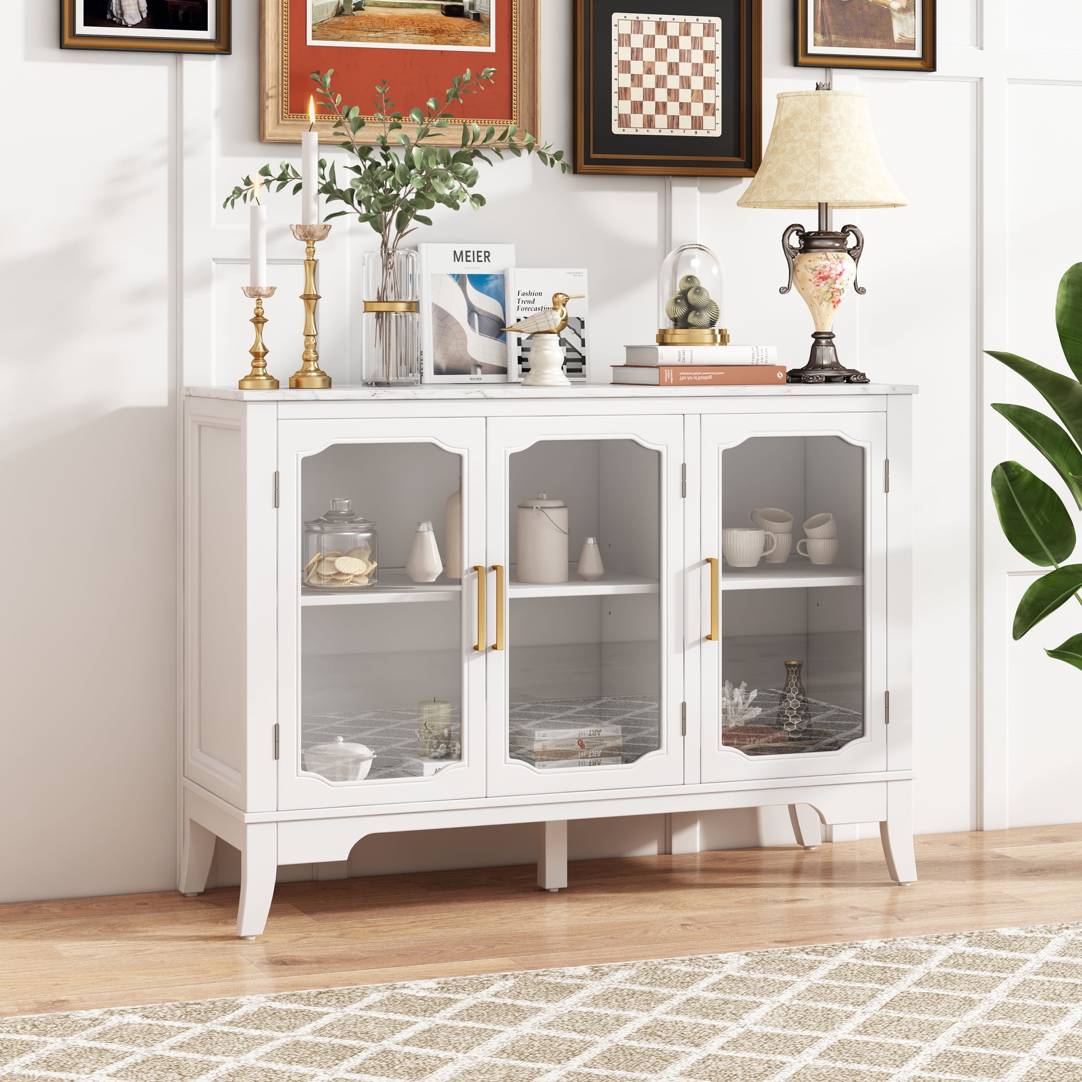 Christopher Knight Home 47.9" Storage Cabinet with Glass Doors and ...