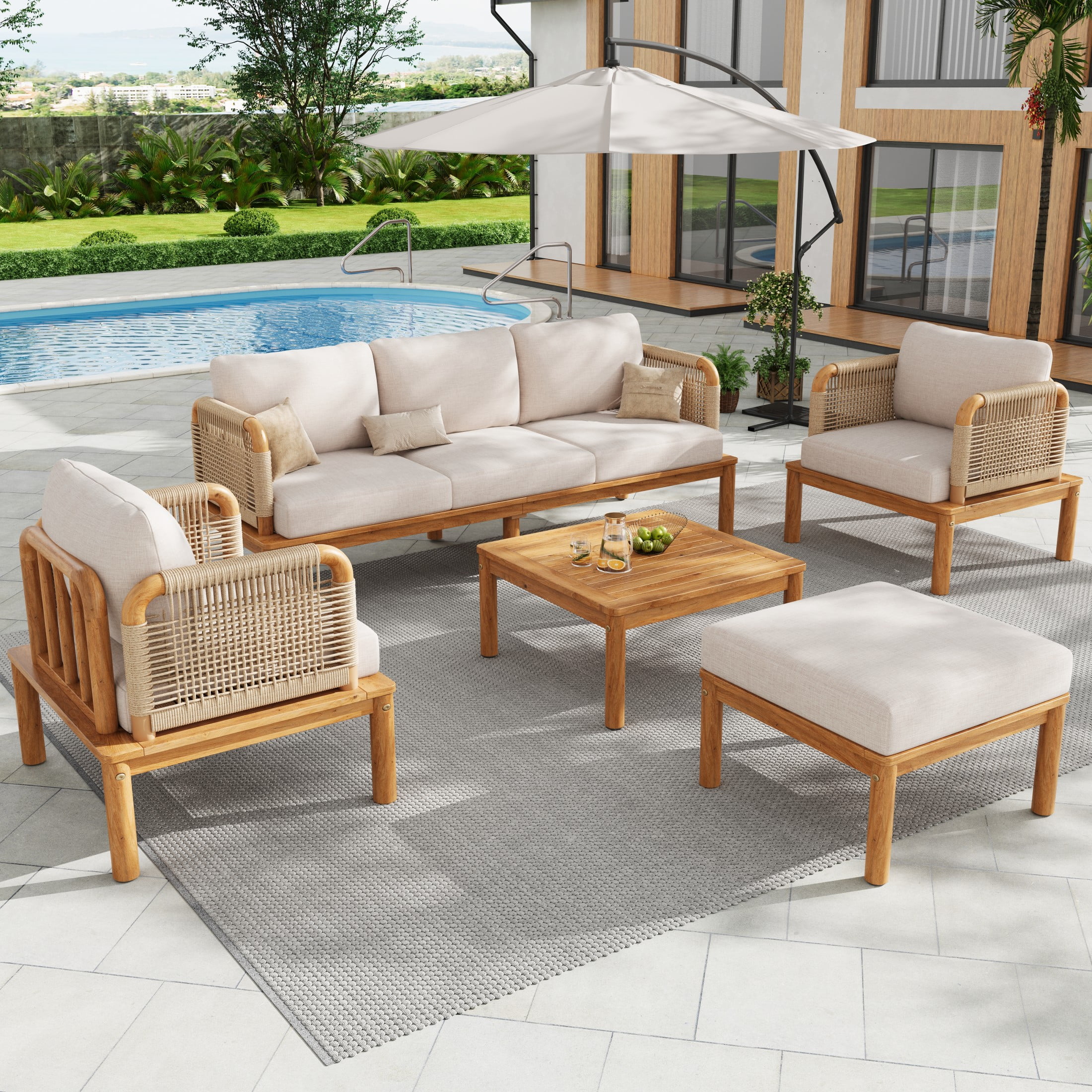 Christopher Knight Home 5-Piece Outdoor Sectional Sofa Set, Rope Weave ...