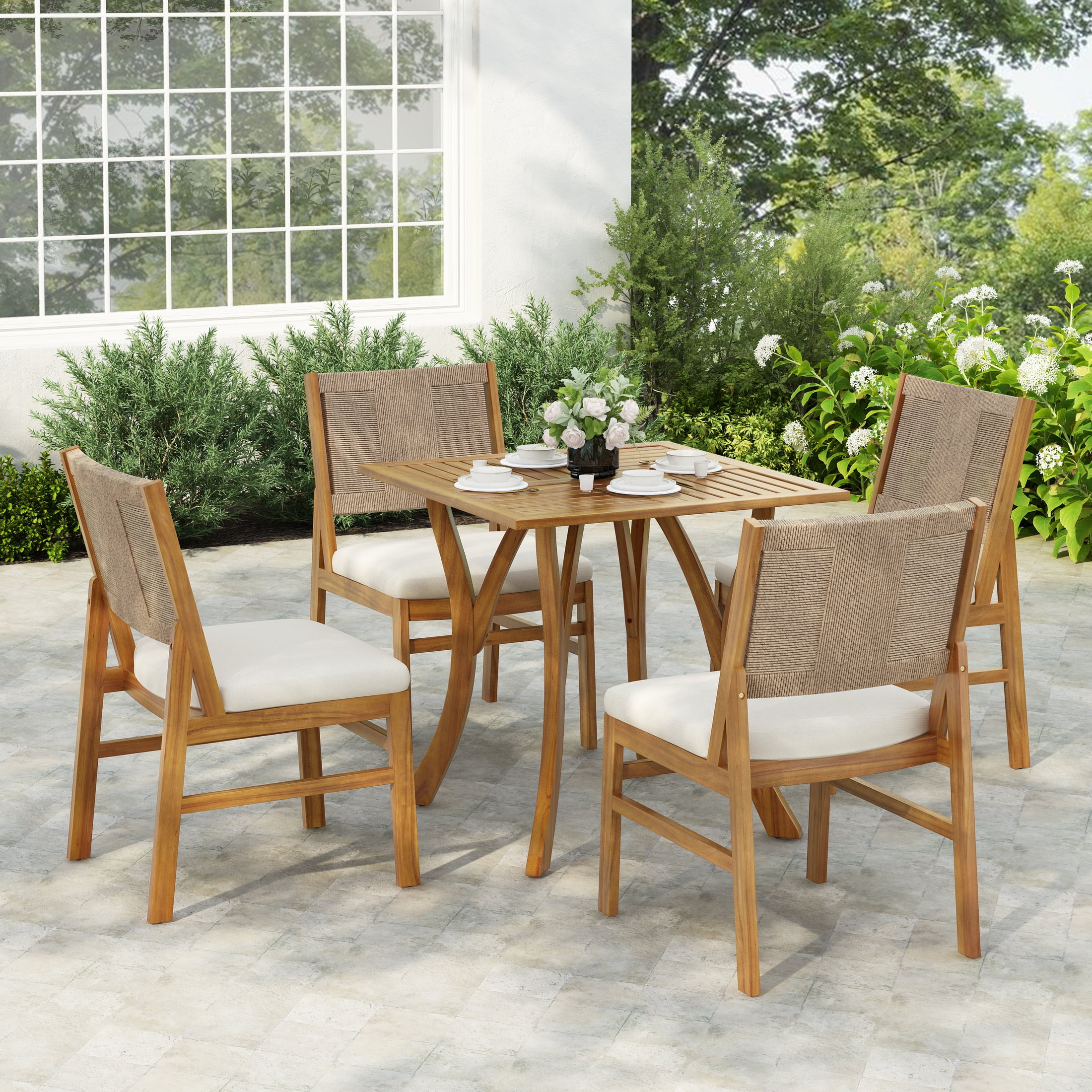 Christopher Knight Home 5-Piece Rustic Outdoor Dining Set, Wood Wicker ...