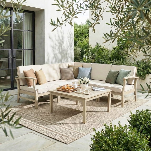 Christopher Knight Home 5-Seater Outdoor Sectional Sofa Set with Table ...