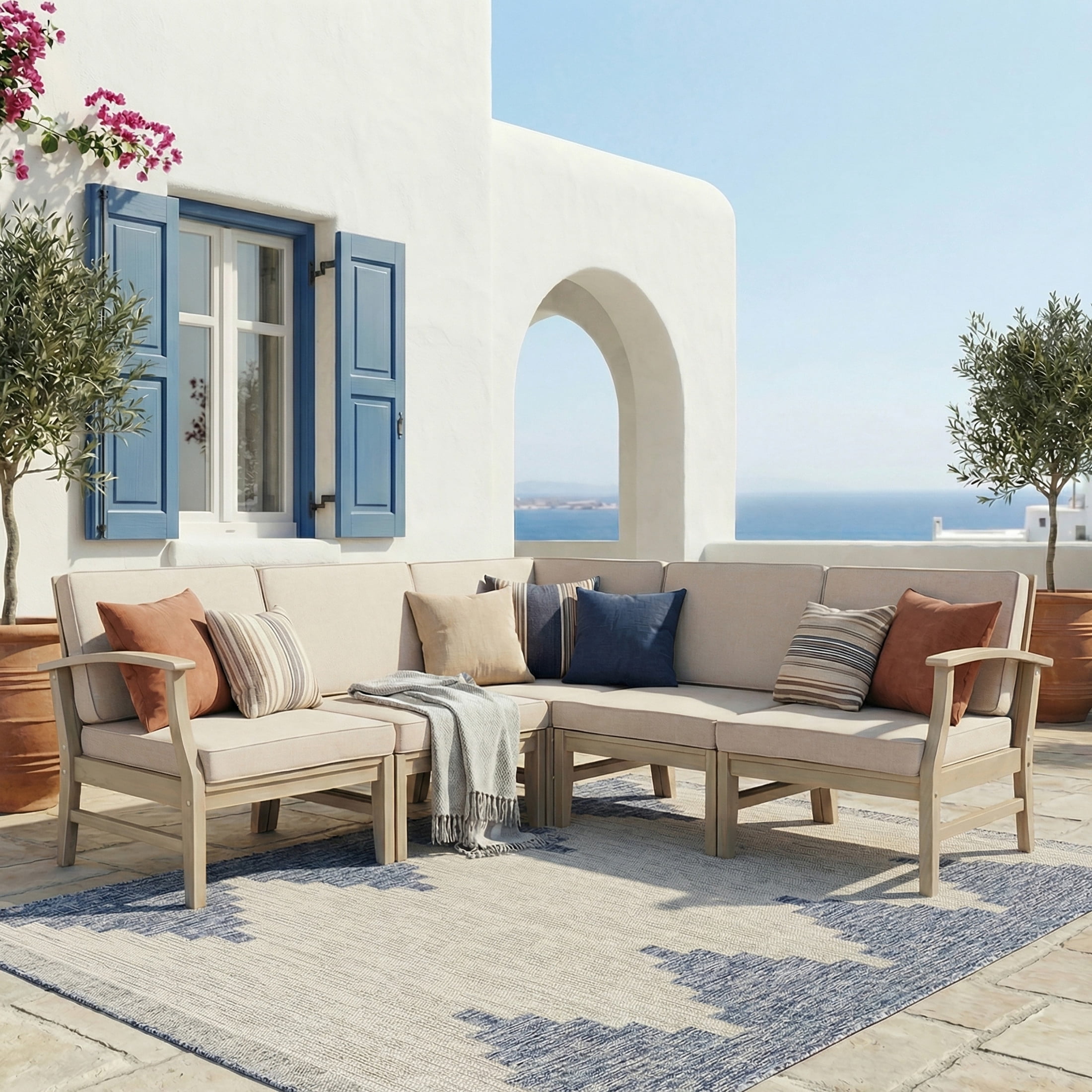 Christopher Knight Home 5-Seater Outdoor V-Shaped Sectional Sofa, Sand ...