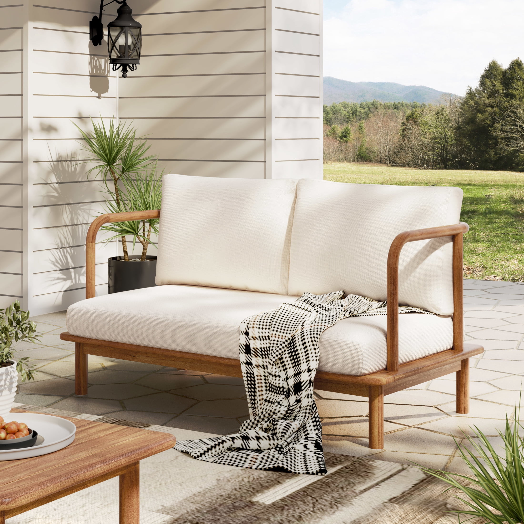 Christopher Knight Home 52" Outdoor Acacia Wood Loveseat, Curved Arm ...