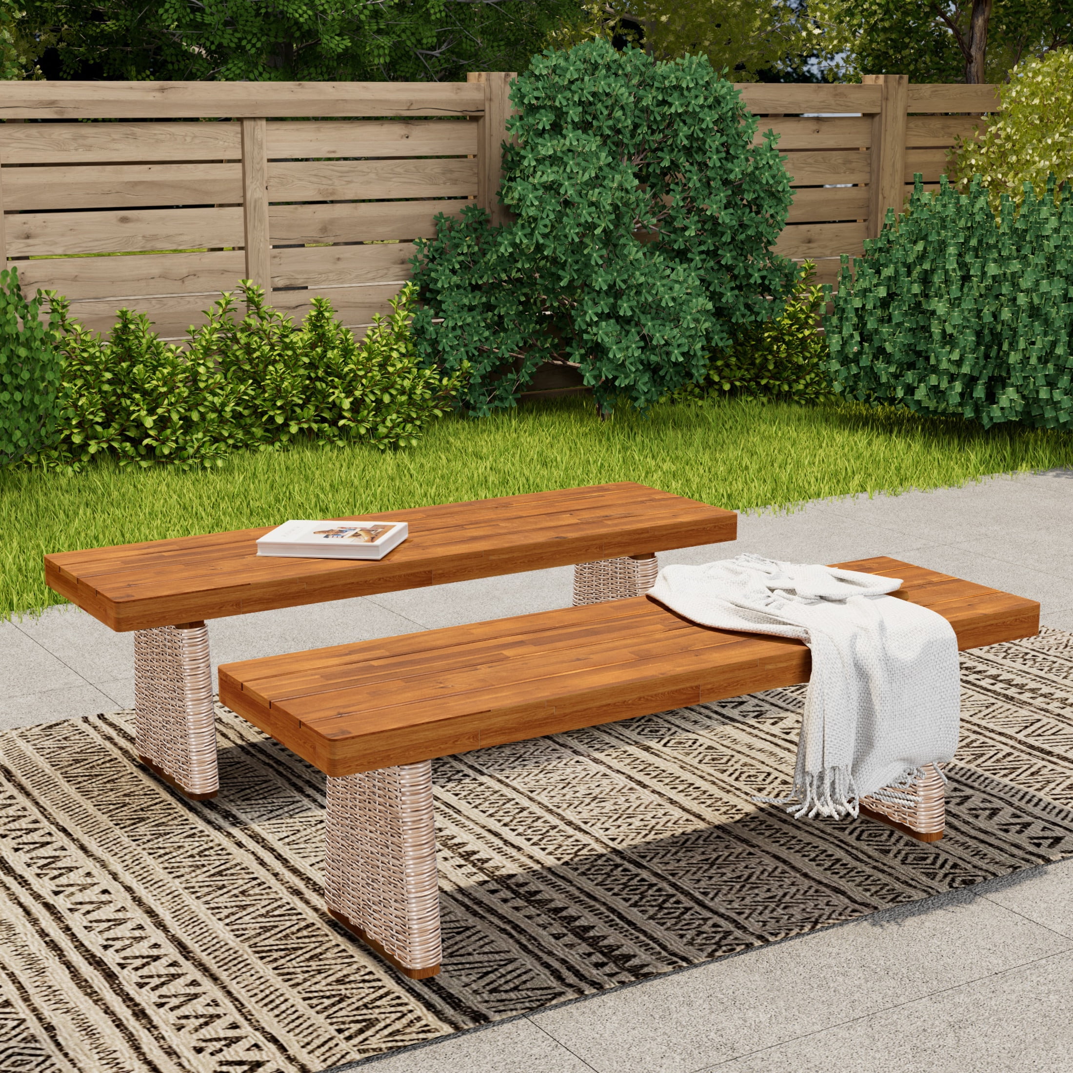 Christopher Knight Home 57" Outdoor Wood Benches with Slatted Seats and ...