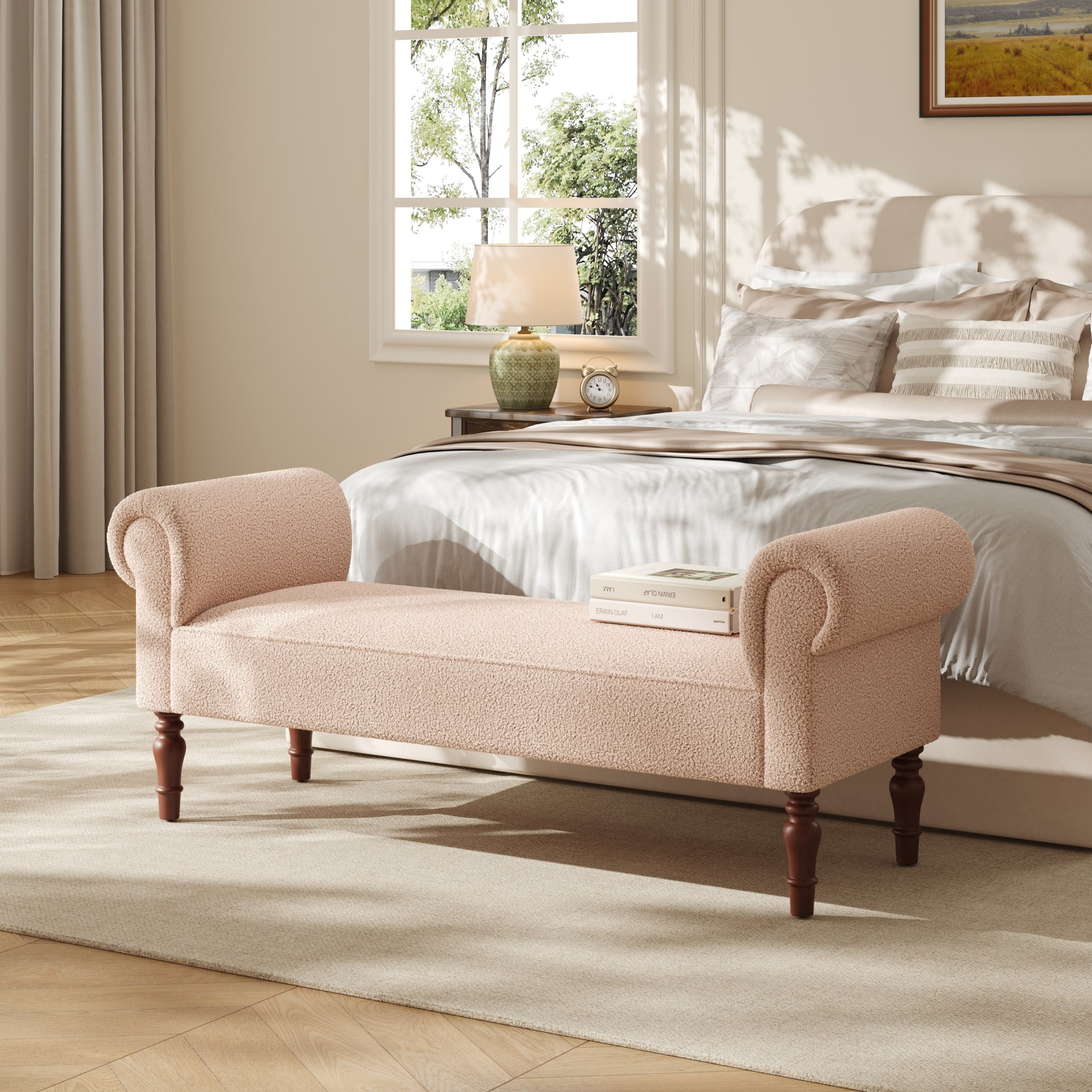 Christopher Knight Home 59" Upholstered Ottoman Bench, Rolled Arms, End ...