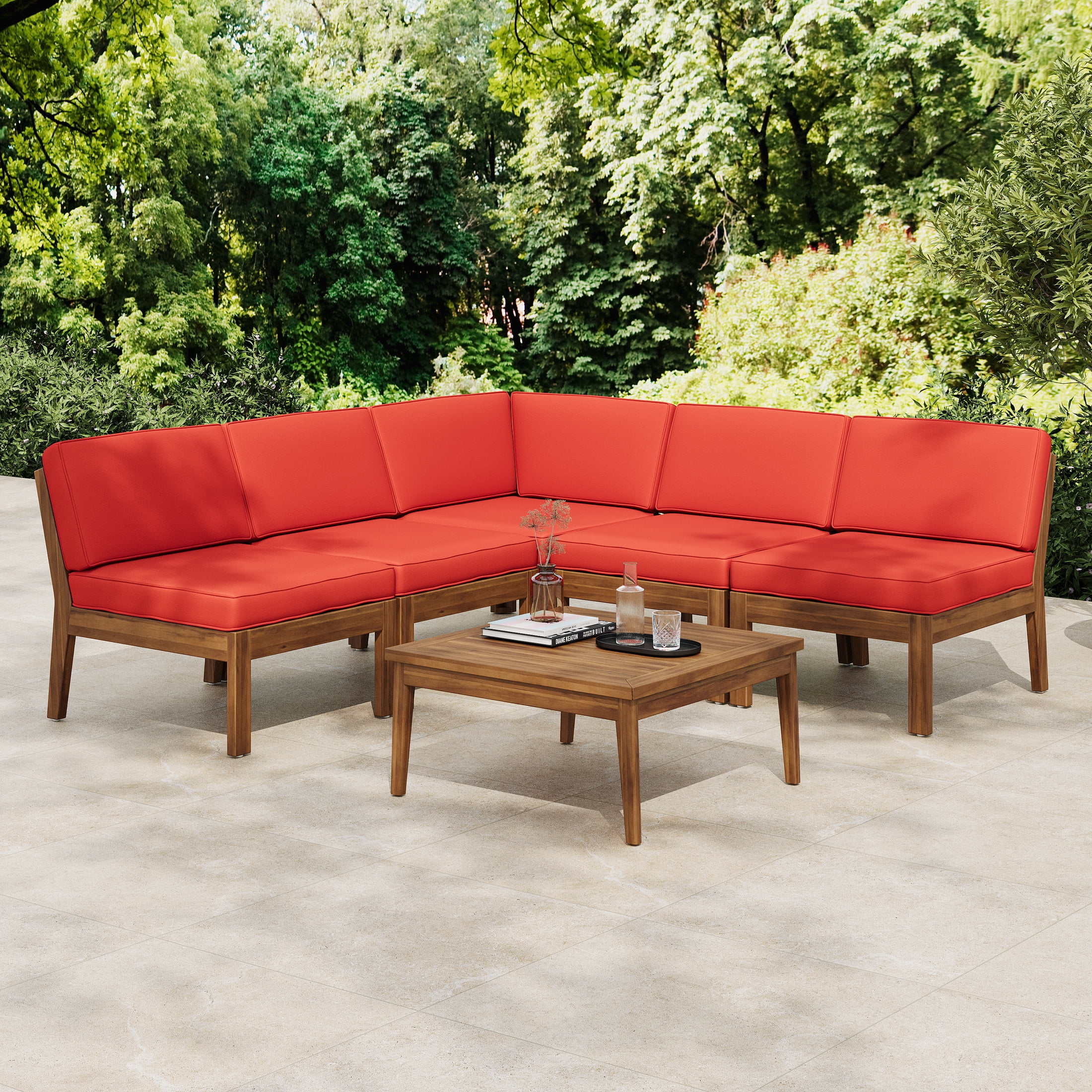 Christopher Knight Home 6-Piece Acacia Wood Outdoor Sectional Sofa Set ...
