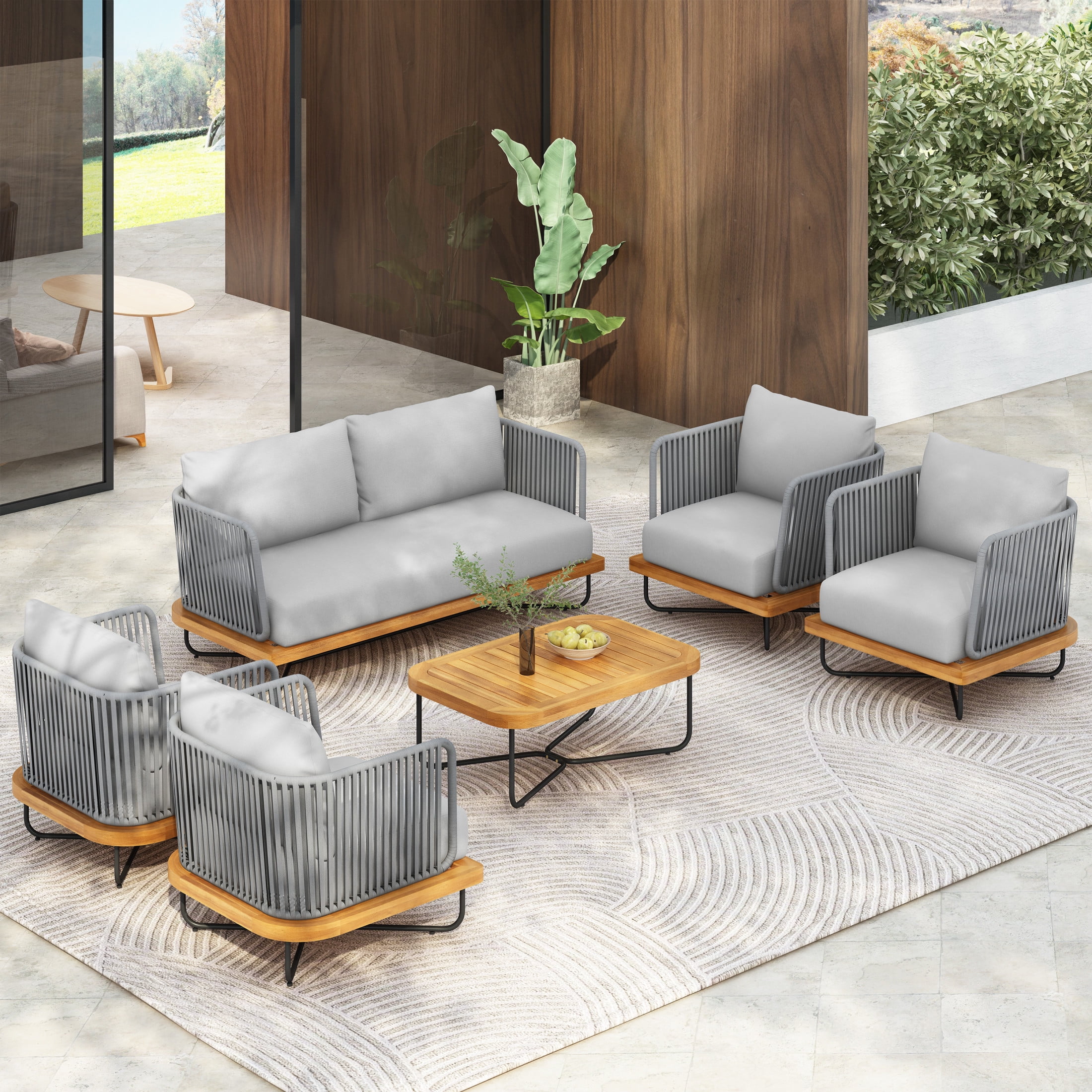 Christopher Knight Home 6-Piece Rope Woven Outdoor Conversation Set ...