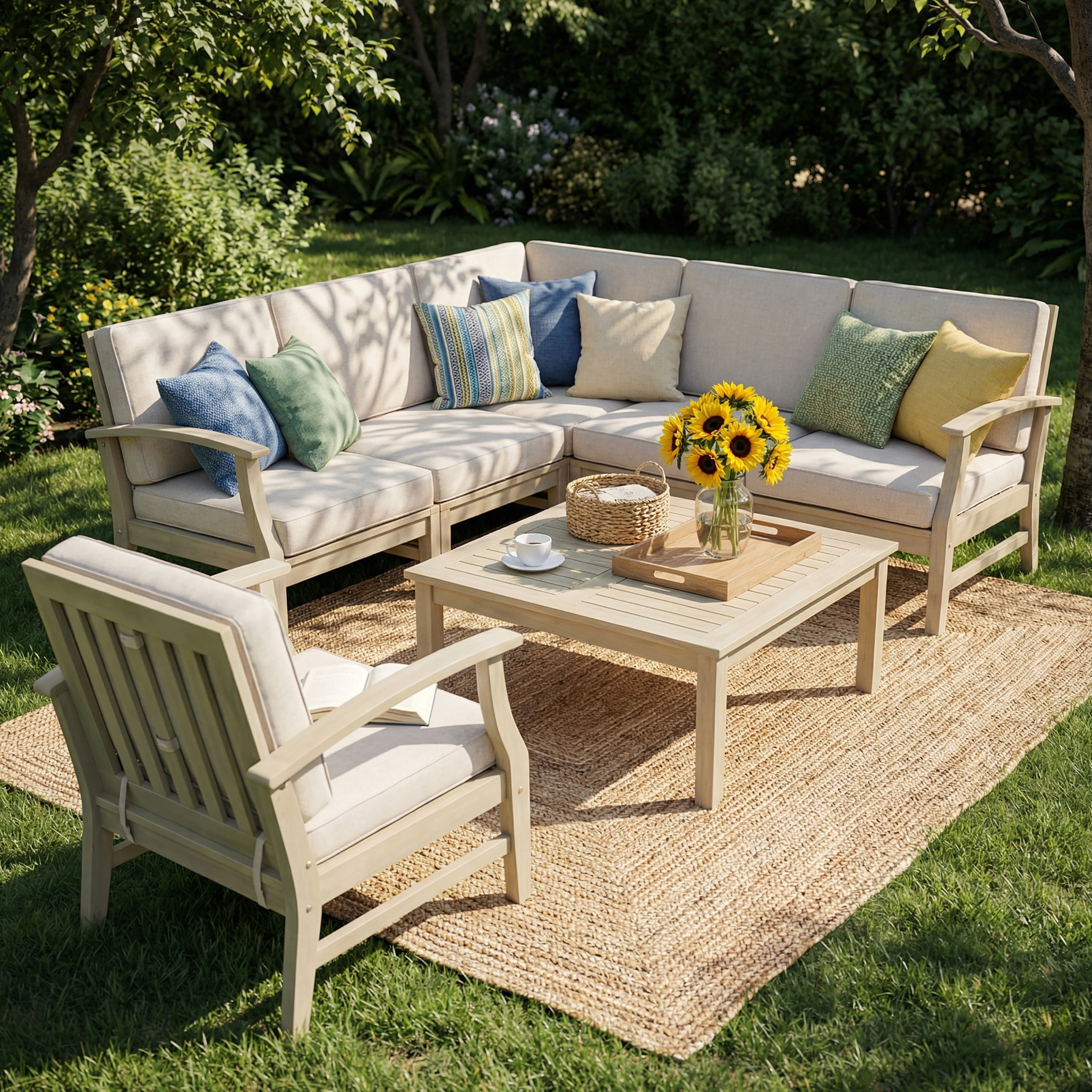 Christopher Knight Home 6-Seater Outdoor Sectional Sofa Set with Table ...