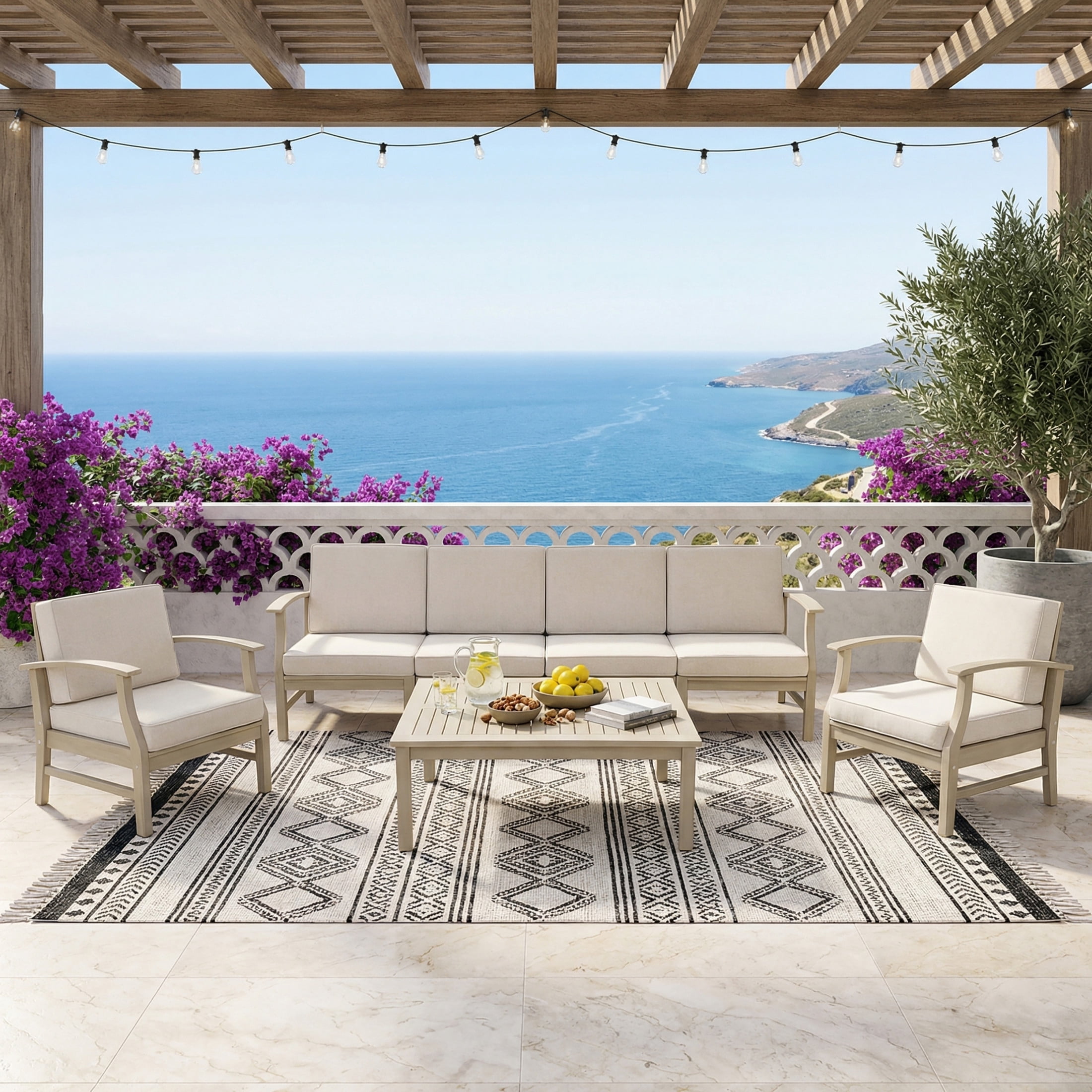 Christopher Knight Home 6-Seater Outdoor Wood Conversation Set with ...