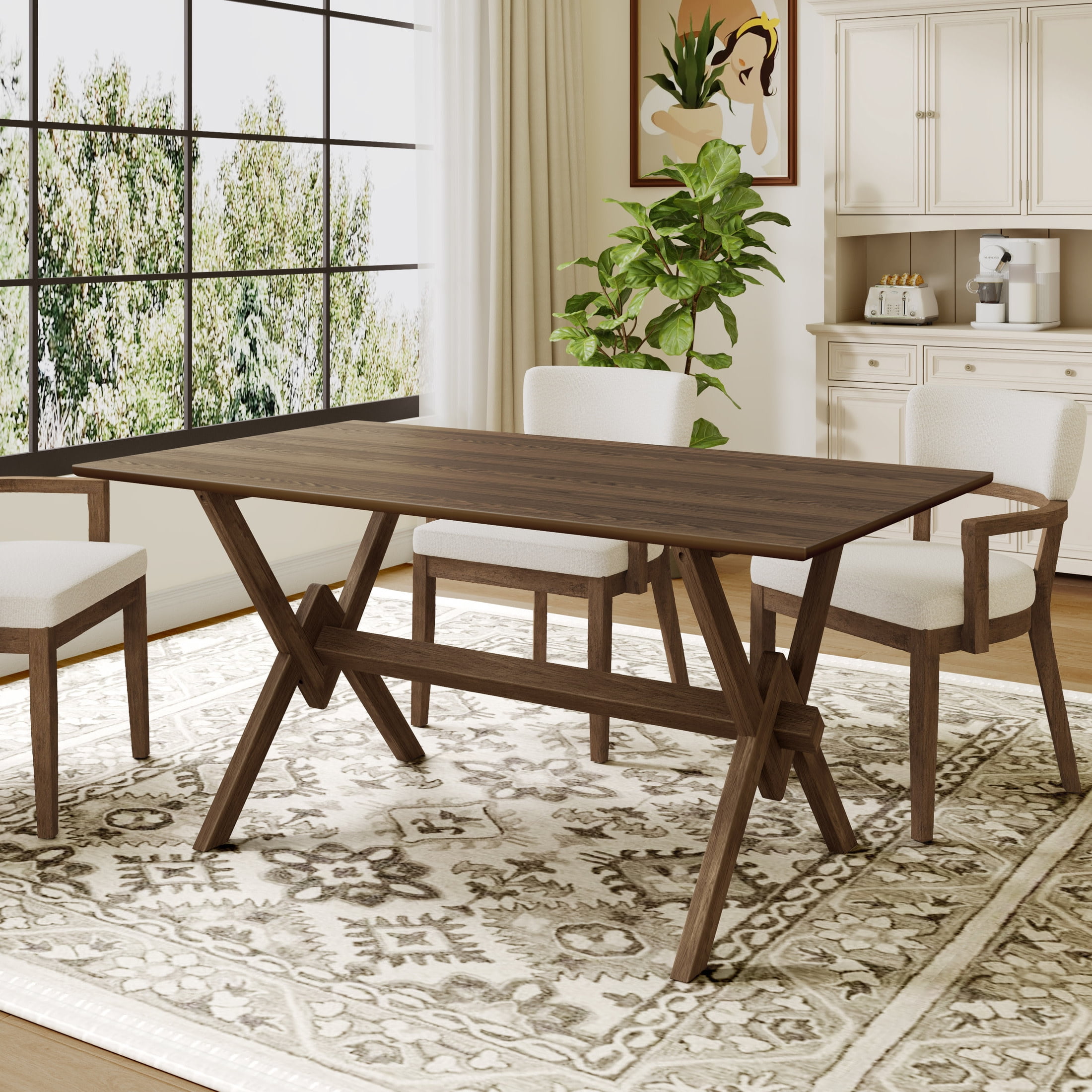 Christopher Knight Home 63" Farmhouse Dining Table with Double V Base ...