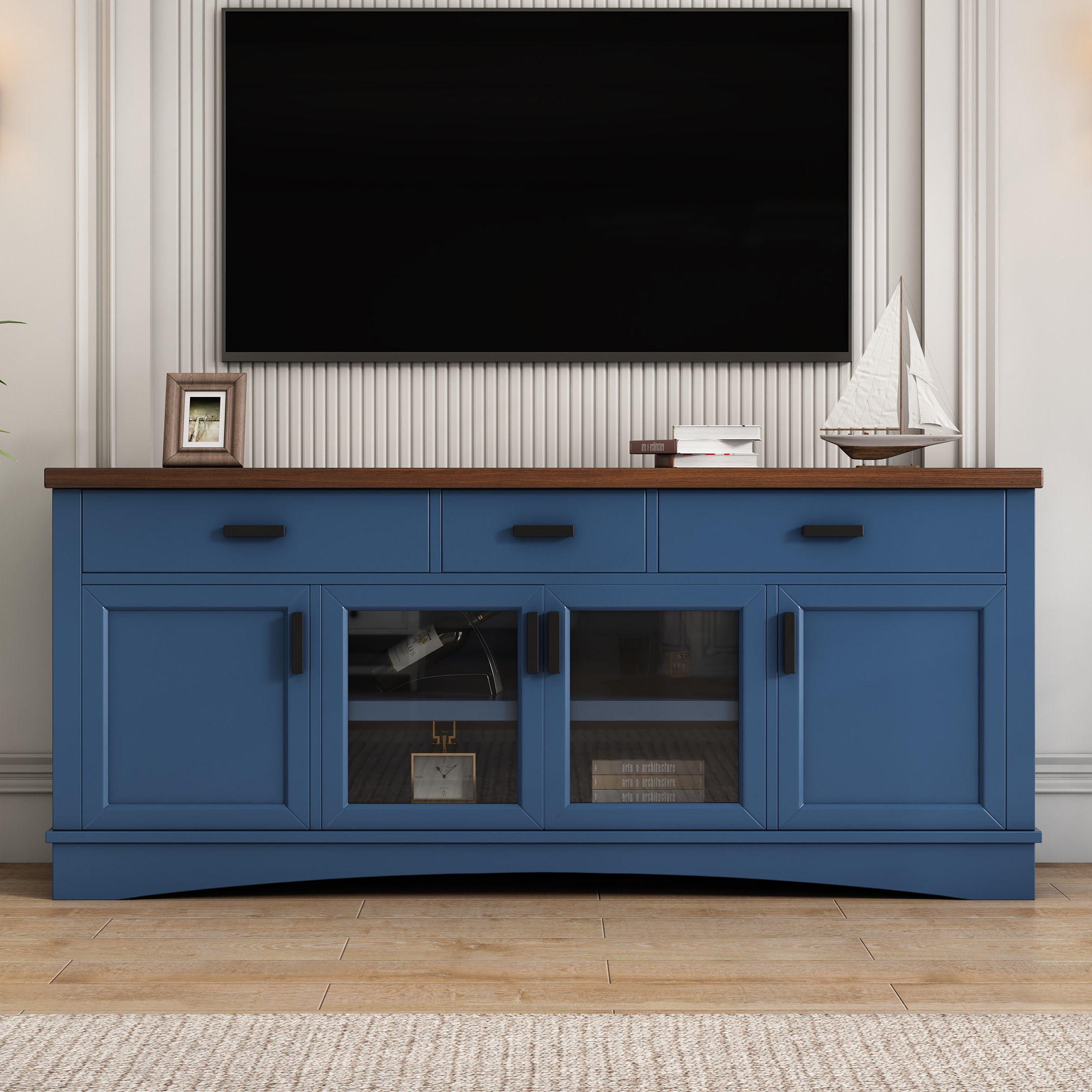 Christopher Knight Home 67" Modern TV Stand Console, Cabinet with Glass ...