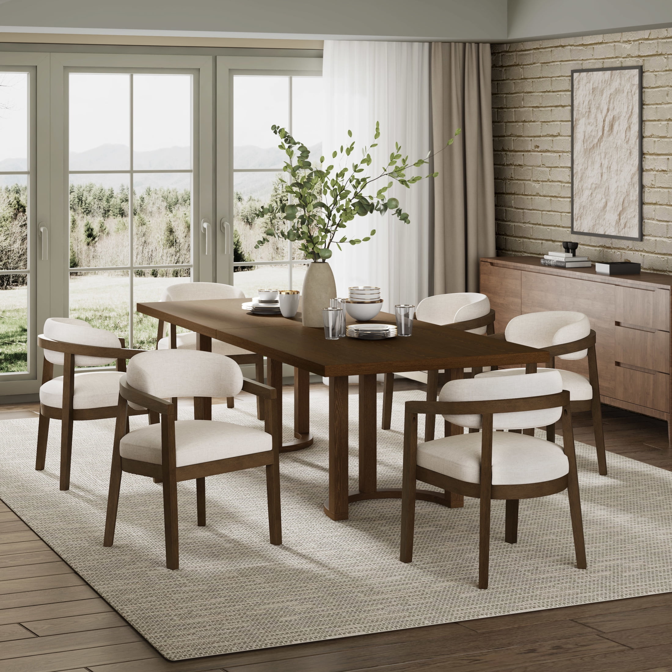 Christopher Knight Home 7-Piece Dining Set with 95" Wood Table, Curved ...