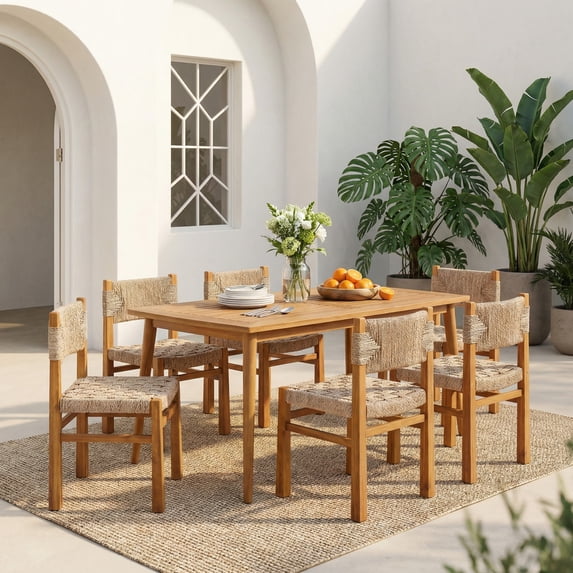Christopher Knight Home 7-Piece Outdoor Wood Dining Set, 71" Teak Table ...
