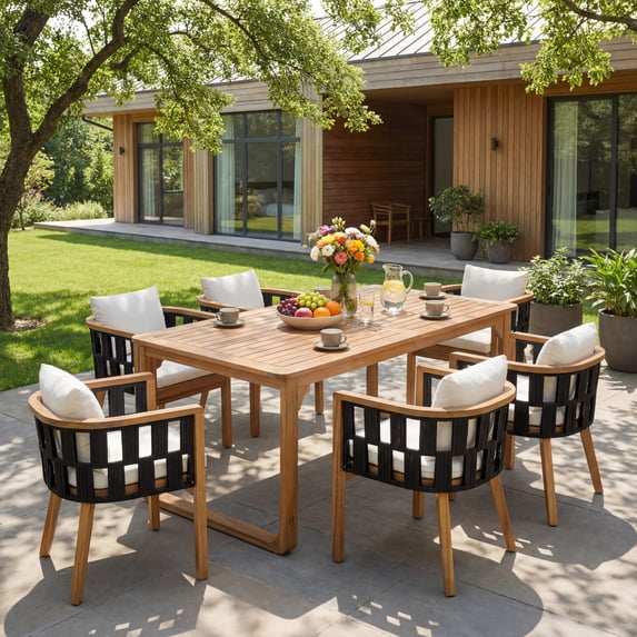 Christopher Knight Home 7-Piece Outdoor Wood Dining Set, Curved Leg ...