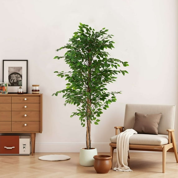 Christopher Knight Home 74" Artificial Ficus Tree in Black Plastic Pot ...