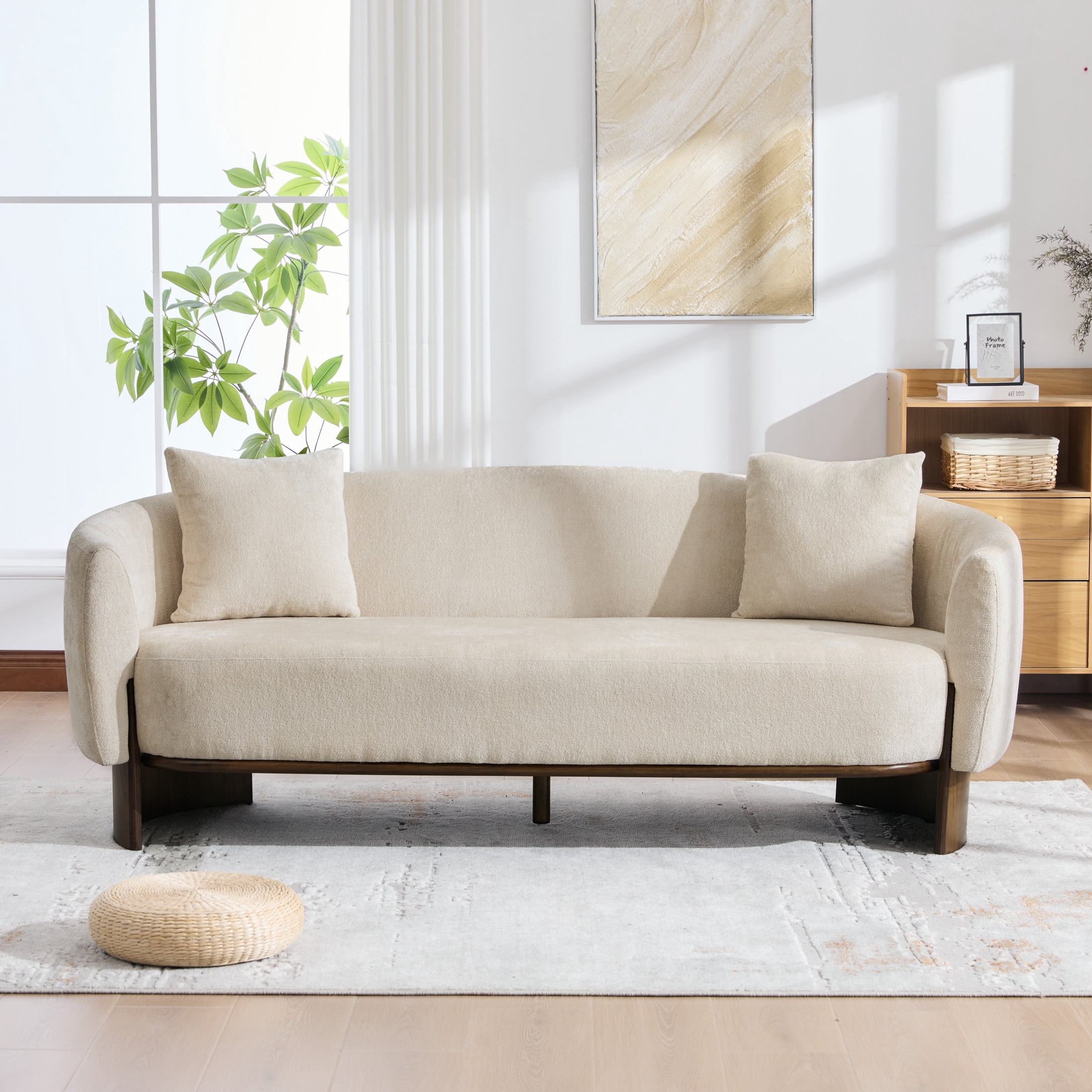 Christopher Knight Home 81" Curved Boucle Sofa with Wood Frame, Modern ...