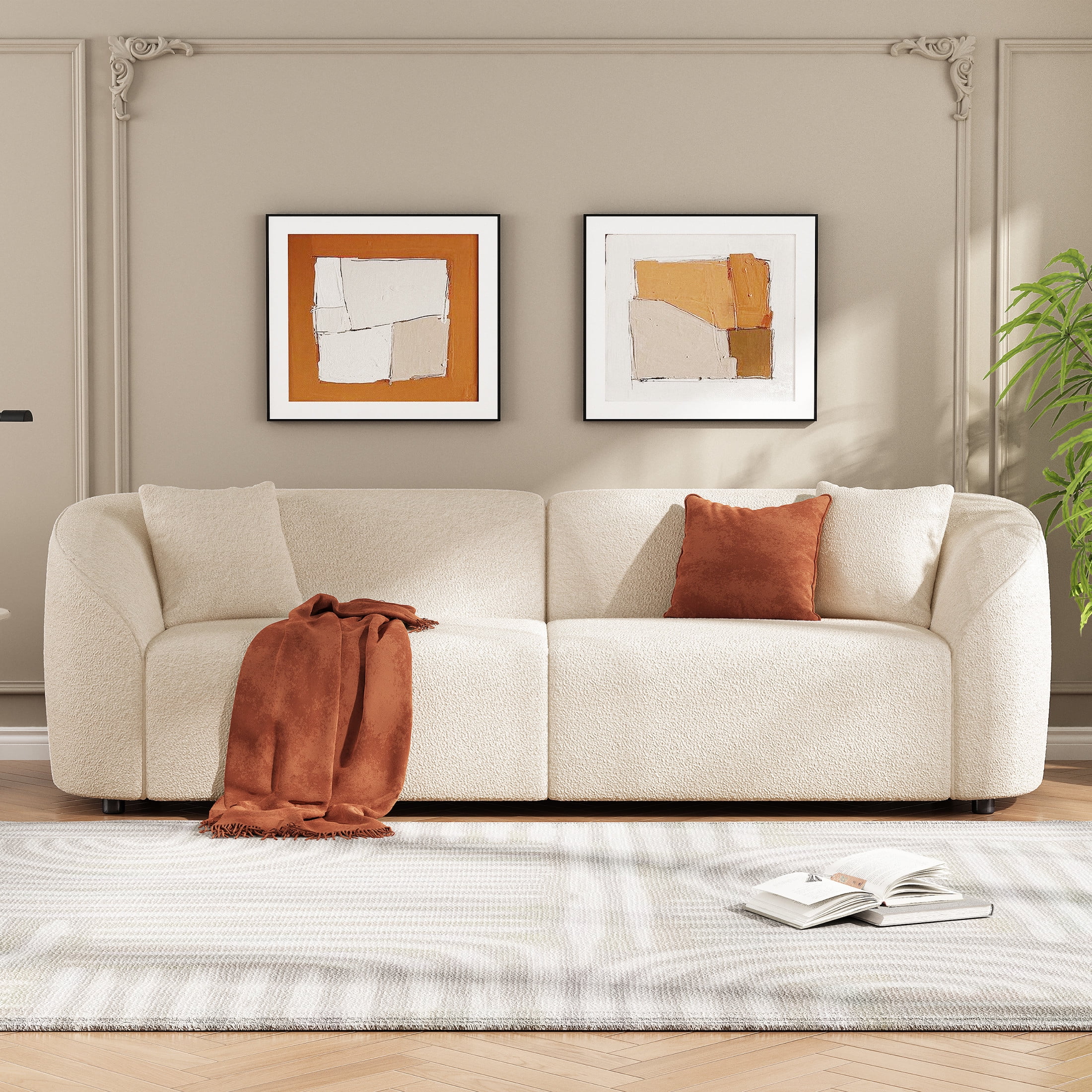 Christopher Knight Home 87" Curved Contemporary Boucle Sofa in Plush ...