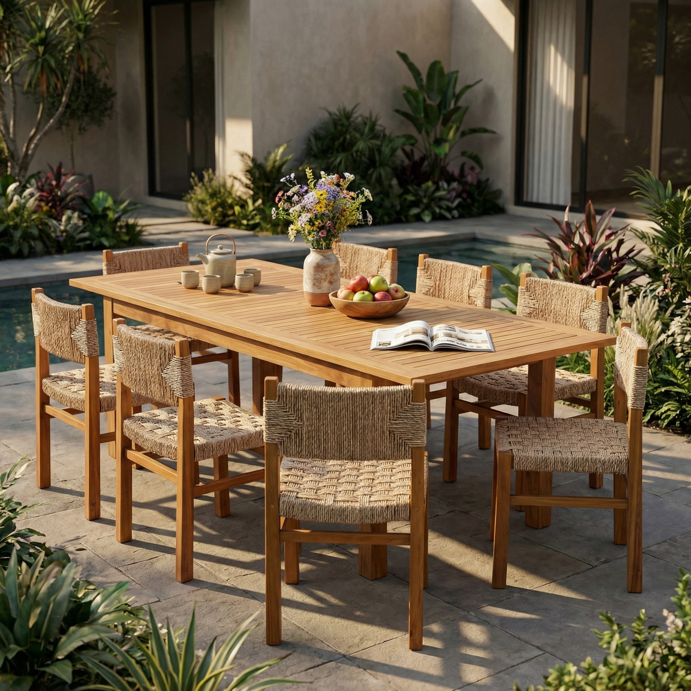 Christopher Knight Home 9-Piece Outdoor Wood Dining Set, Natural ...