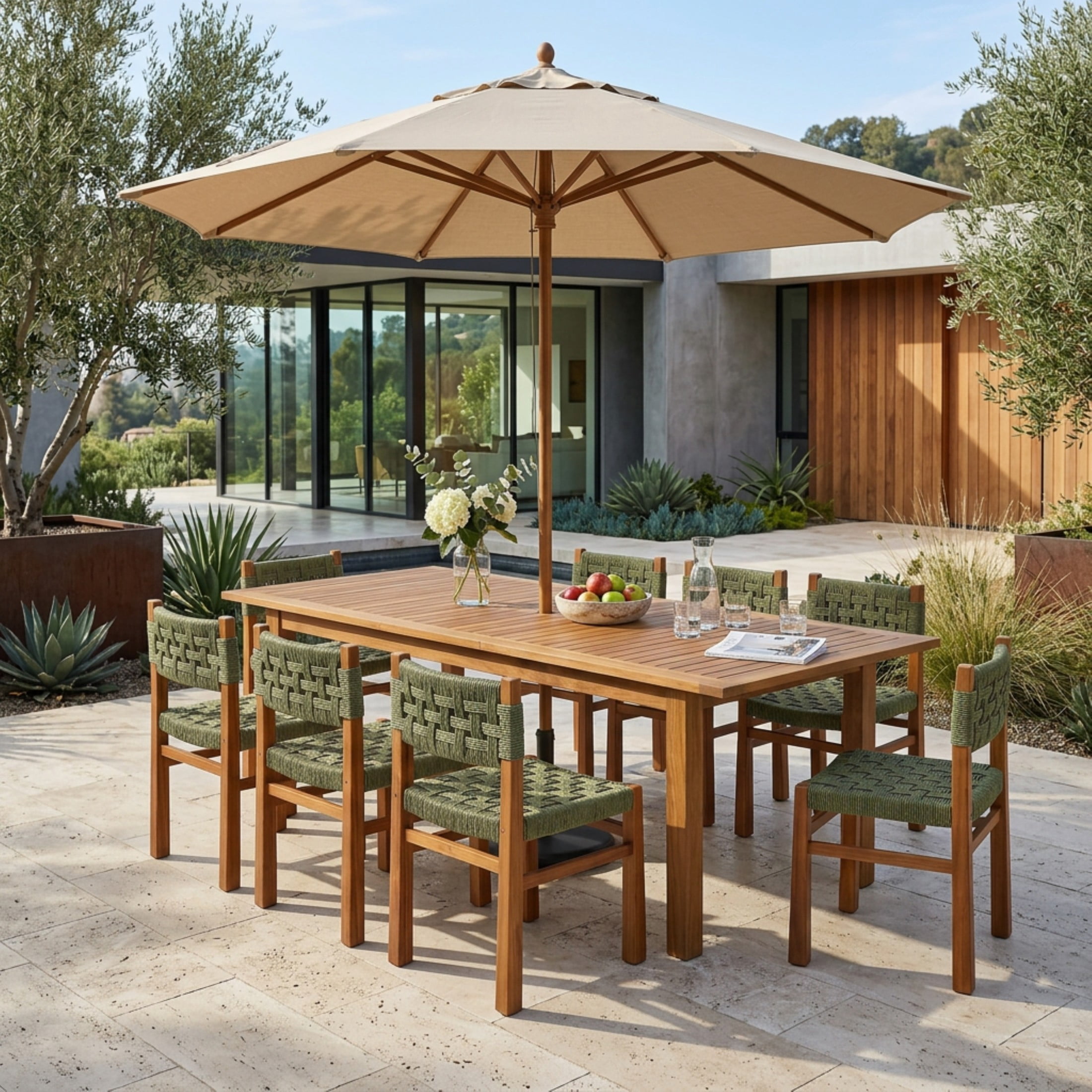 Christopher Knight Home 9-Piece Outdoor Wood Dining Set, Natural ...