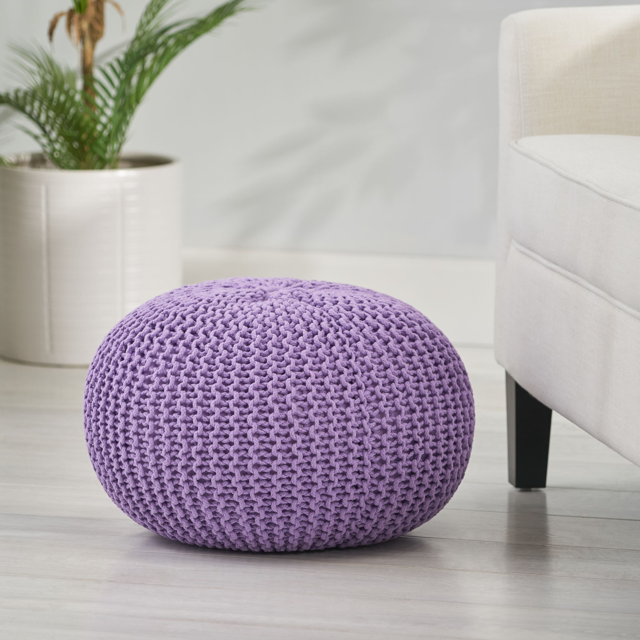 Christopher Knight Home Abena Knitted Cotton Pouf by Lavender Modern ...