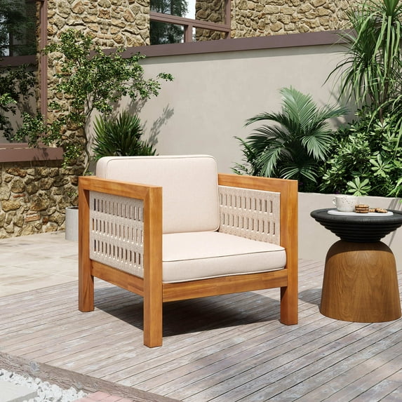 Christopher Knight Home Acacia Wood Outdoor Club Chair with Rope ...