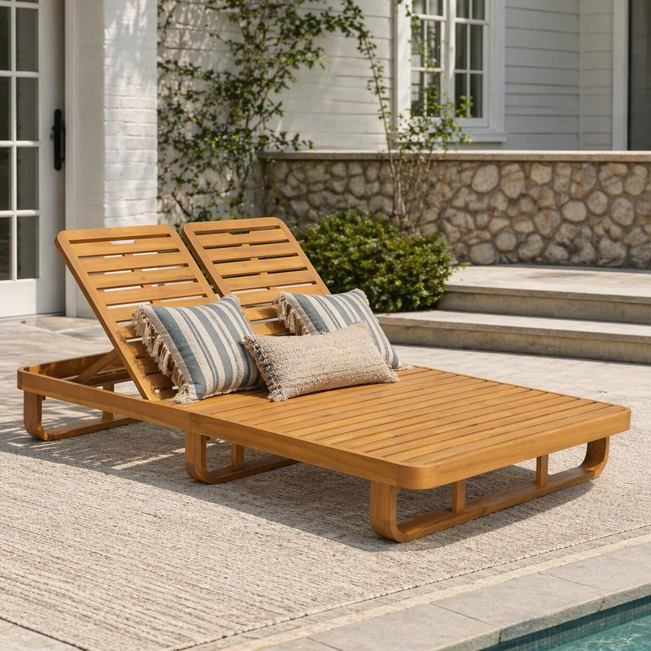 Christopher Knight Home Acacia Wood Outdoor Double Chaise Lounge with ...