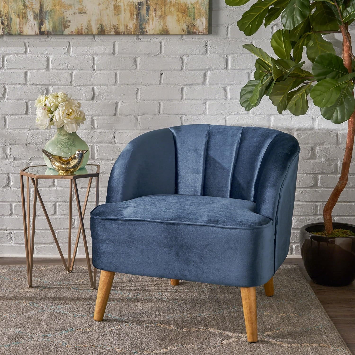 Christopher Knight Home Amaia Modern Velvet Club Chair, Cobalt / Walnut ...