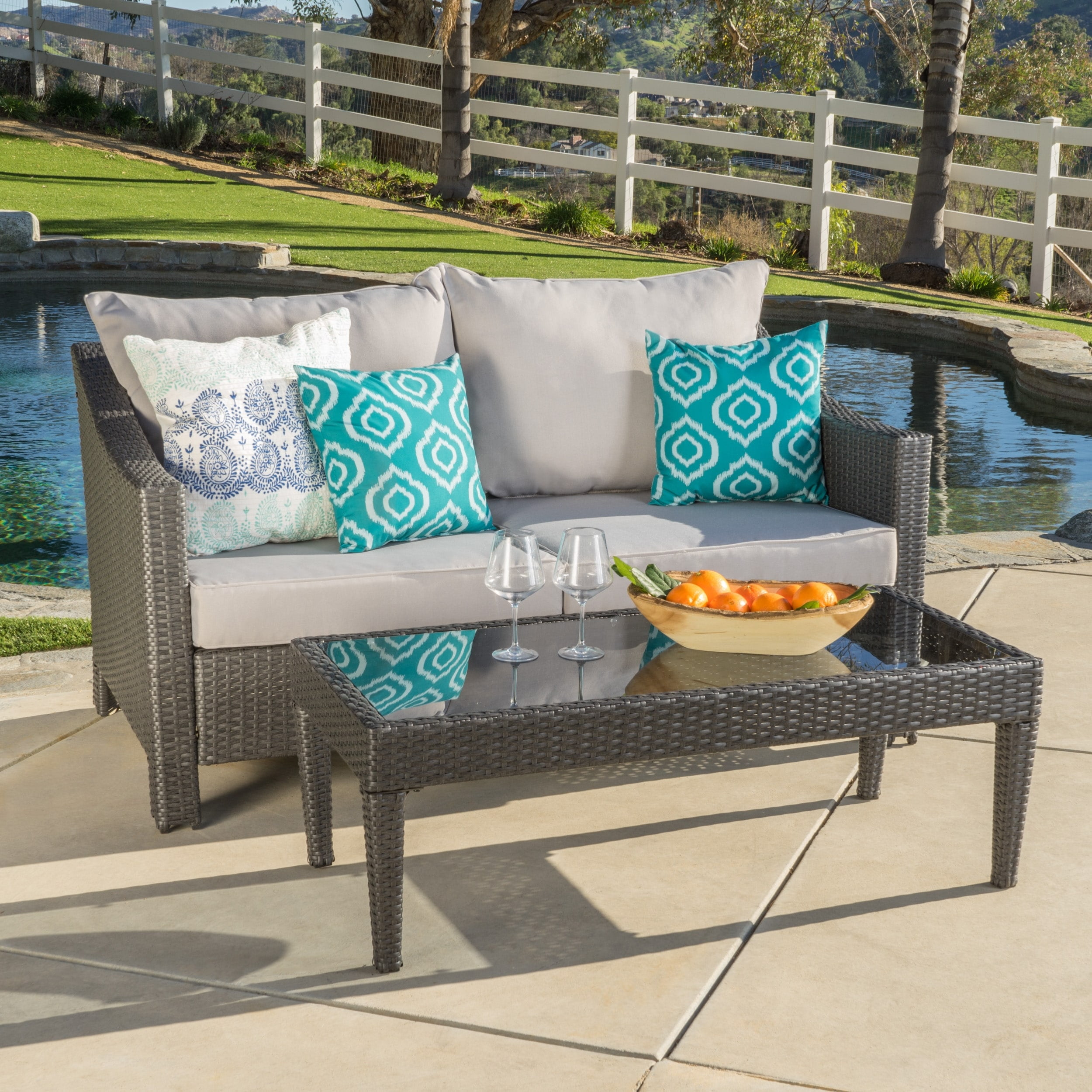 Christopher Knight Home Antibes Outdoor Wicker Loveseat and Coffee ...