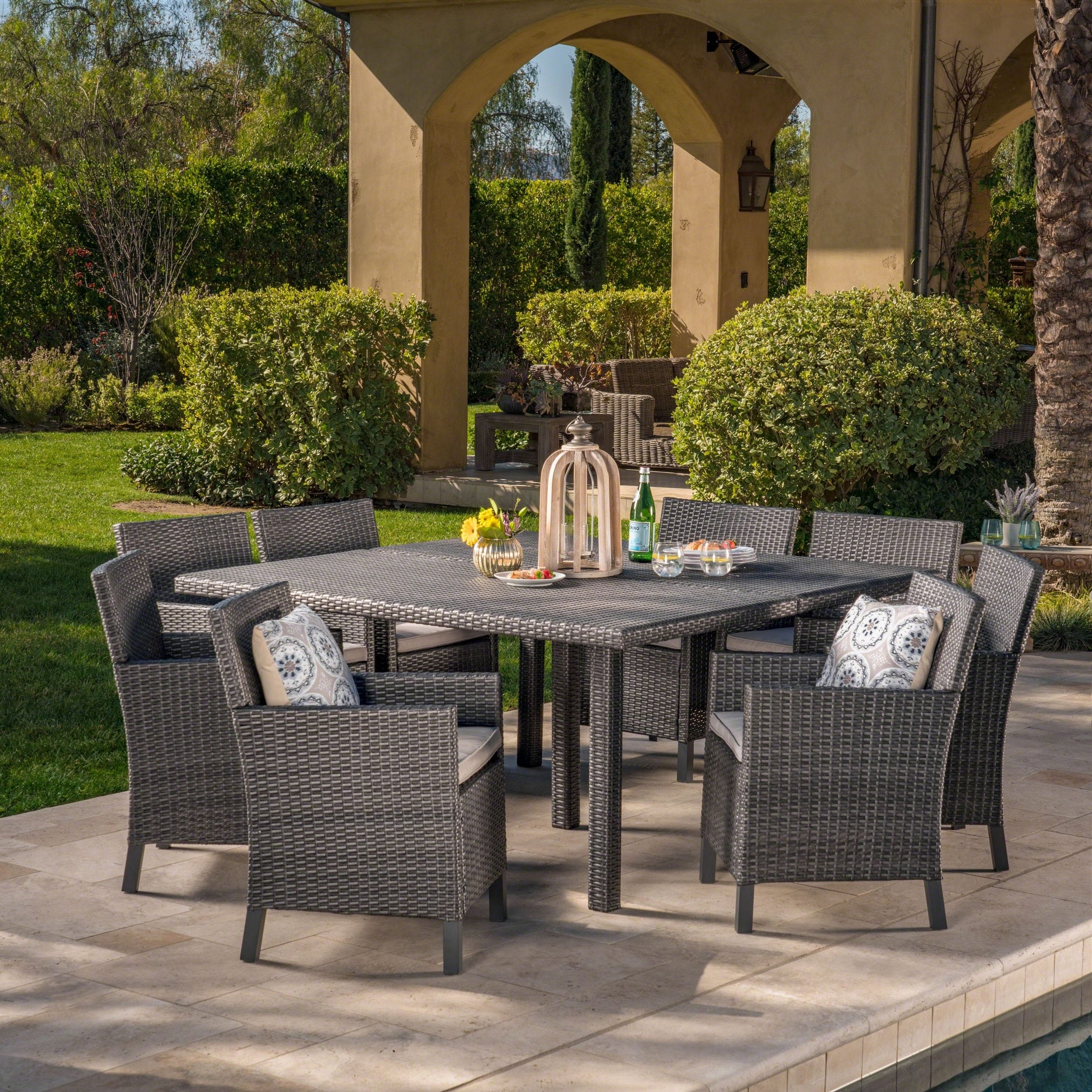 Christopher Knight Home Arcade Outdoor 9-piece Square Wicker Dining Set ...