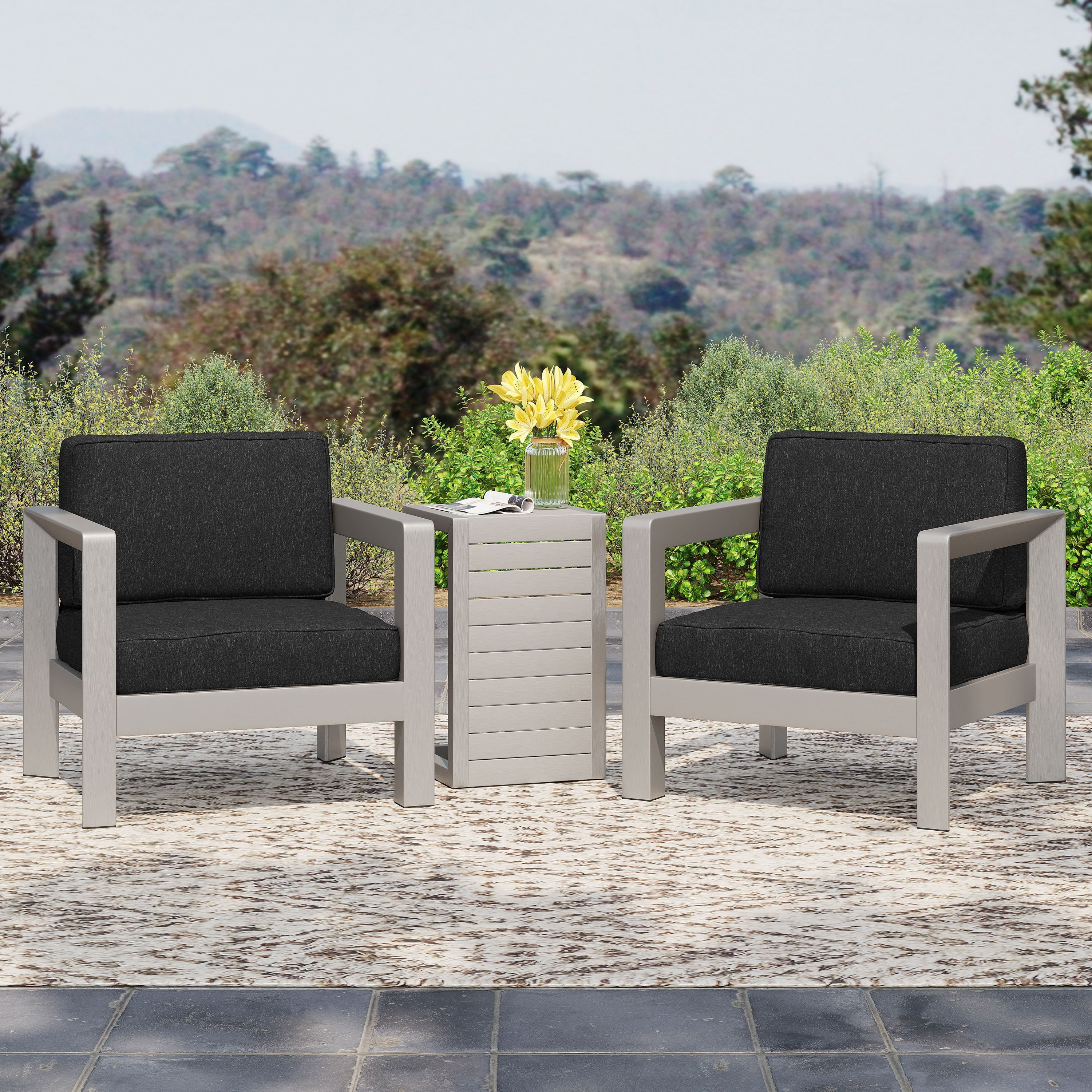Christopher Knight Home Aviara Outdoor Aluminum Club Chairs with Side ...