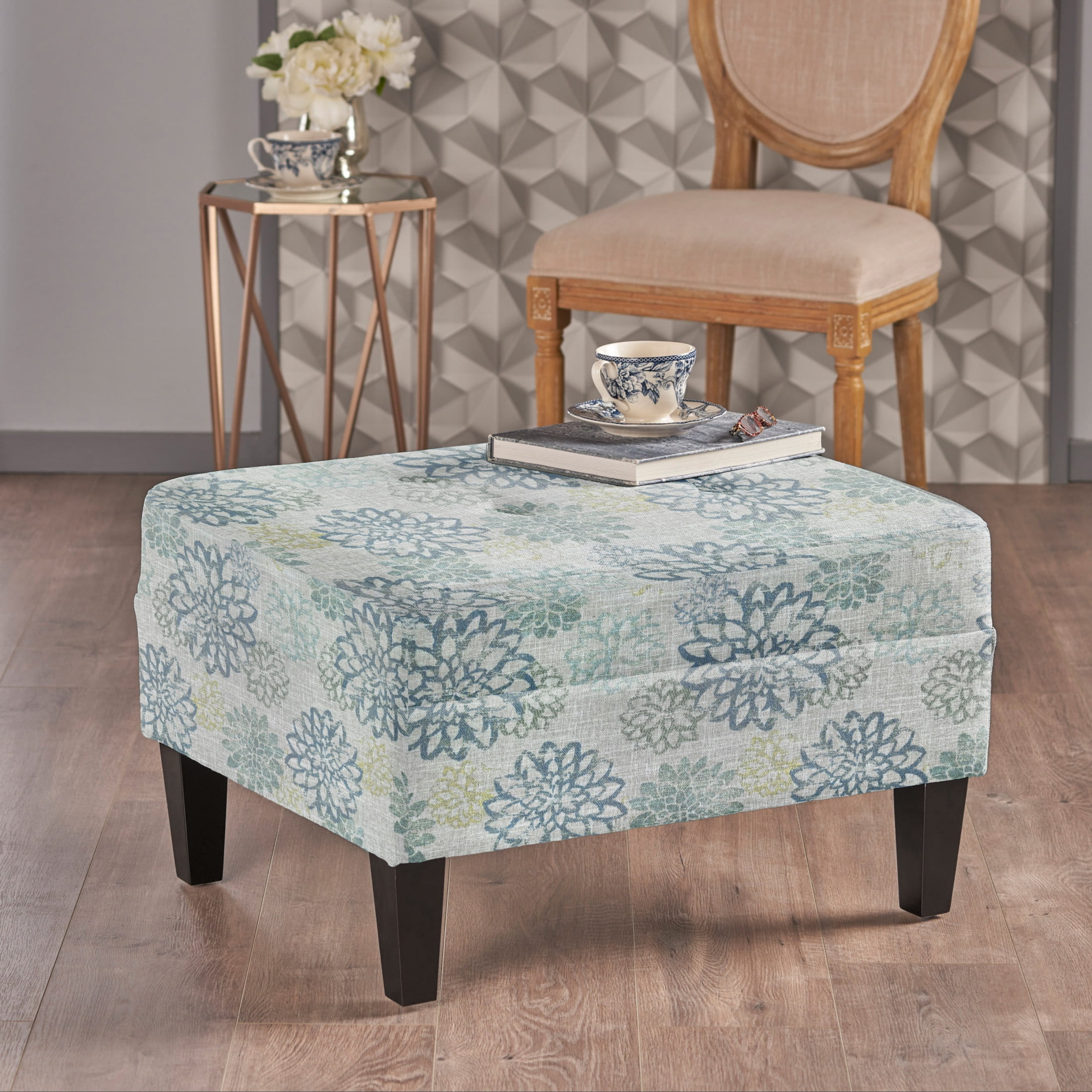 Christopher Knight Home Bohemian Upholstered Ottoman with Solid Wood ...