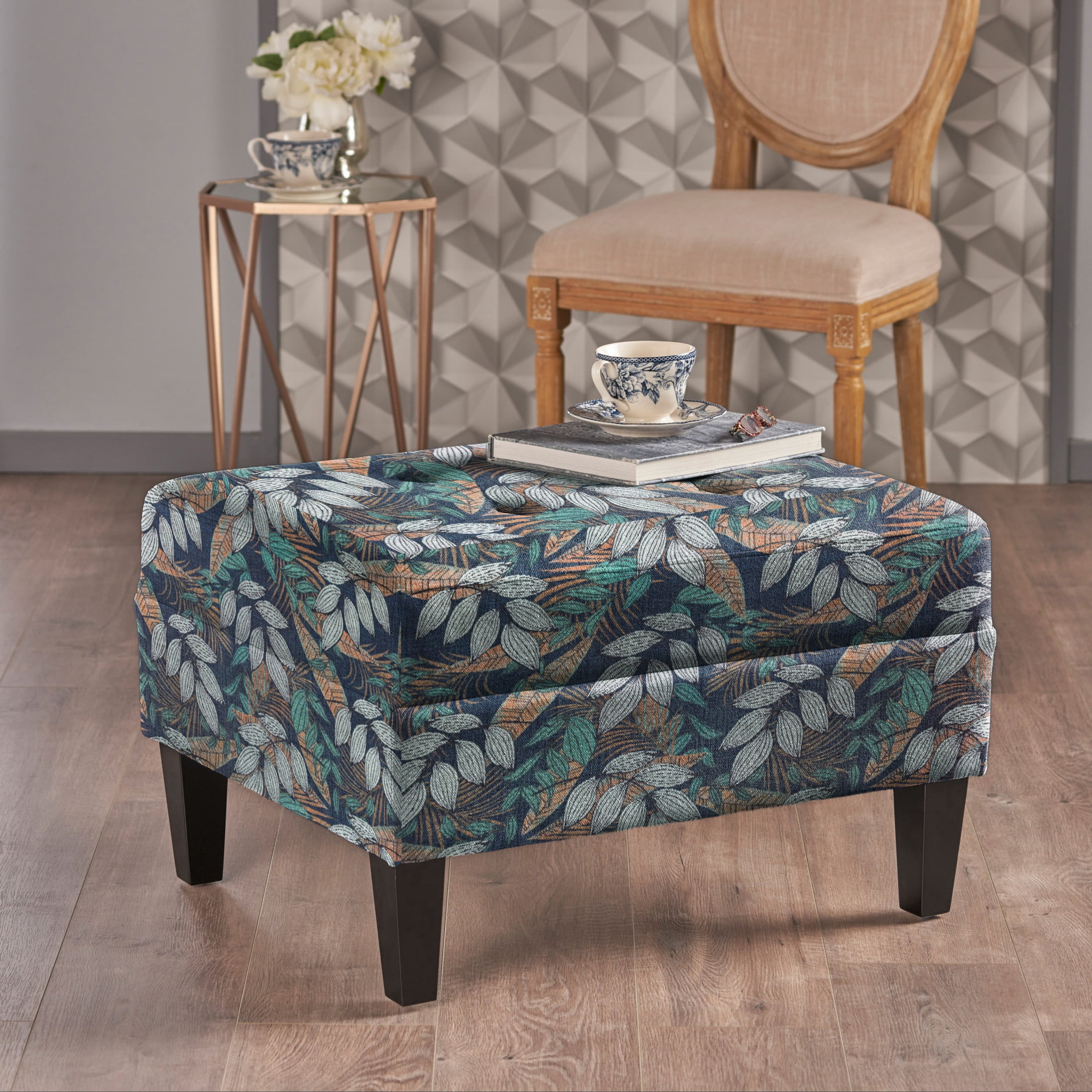 Christopher Knight Home Bohemian Upholstered Ottoman with Solid Wood ...