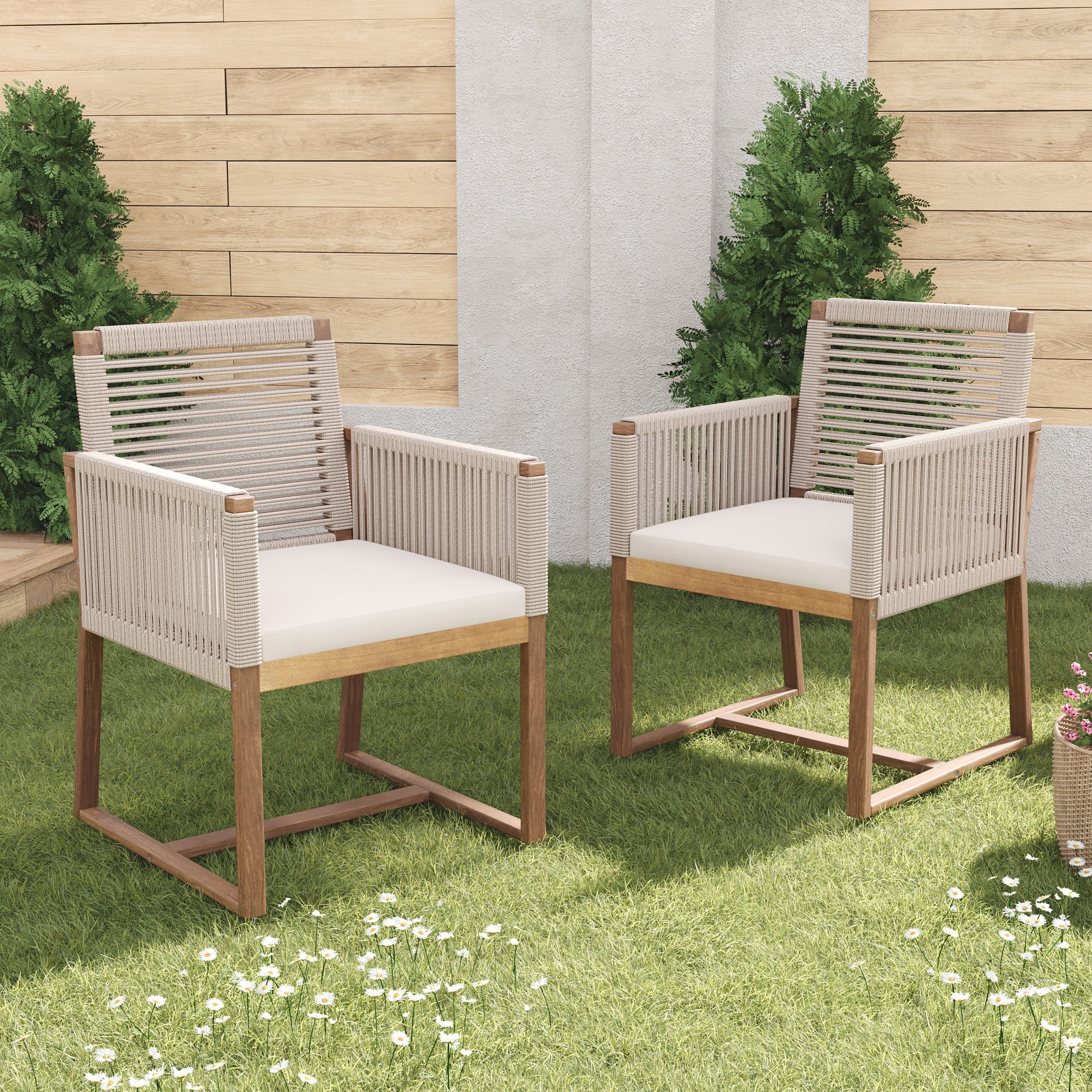 Christopher Knight Home Boho Outdoor Woven Rope Armchairs, Solid Wood ...