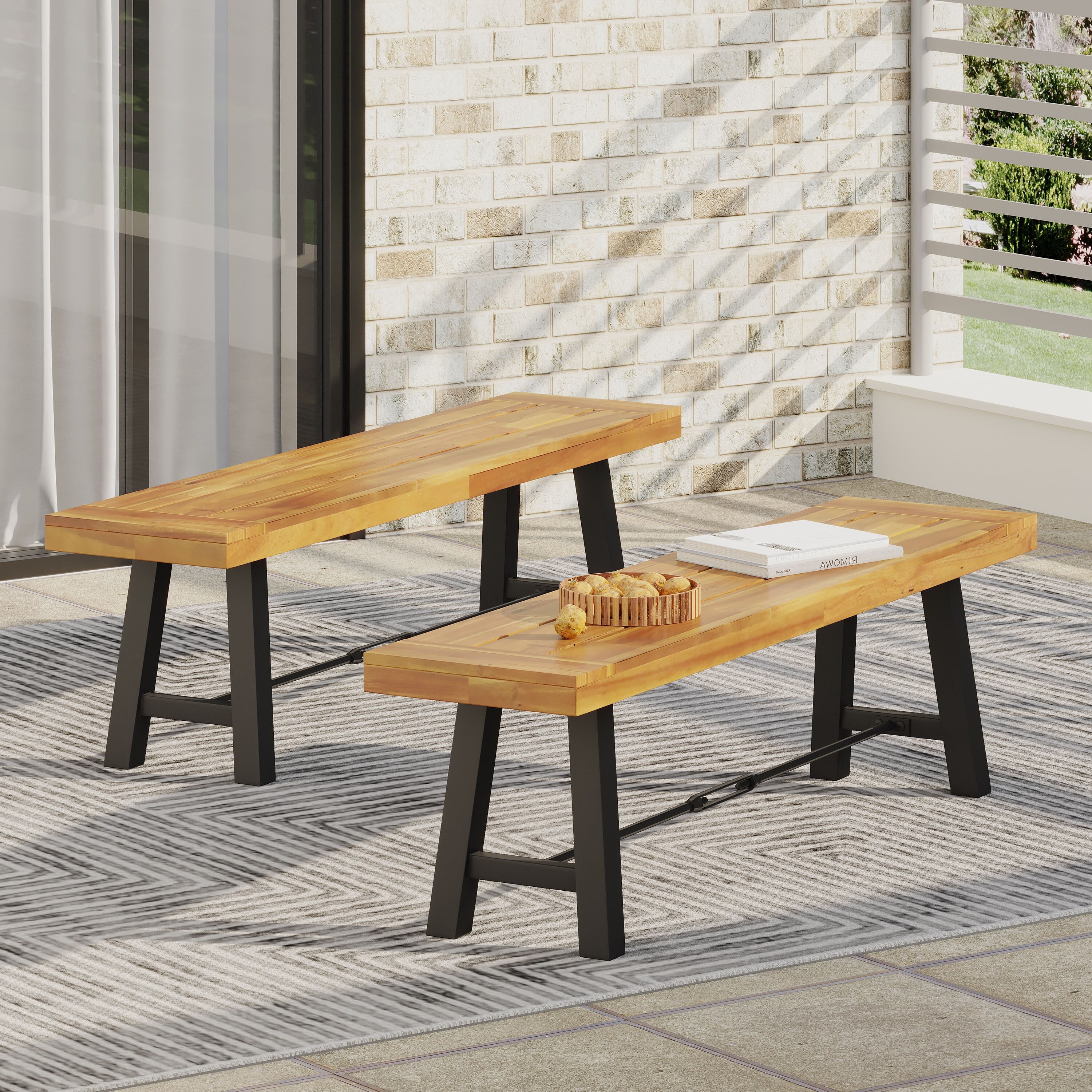 Christopher Knight Home Catriona Acacia Wood Outdoor Dining Benches by ...