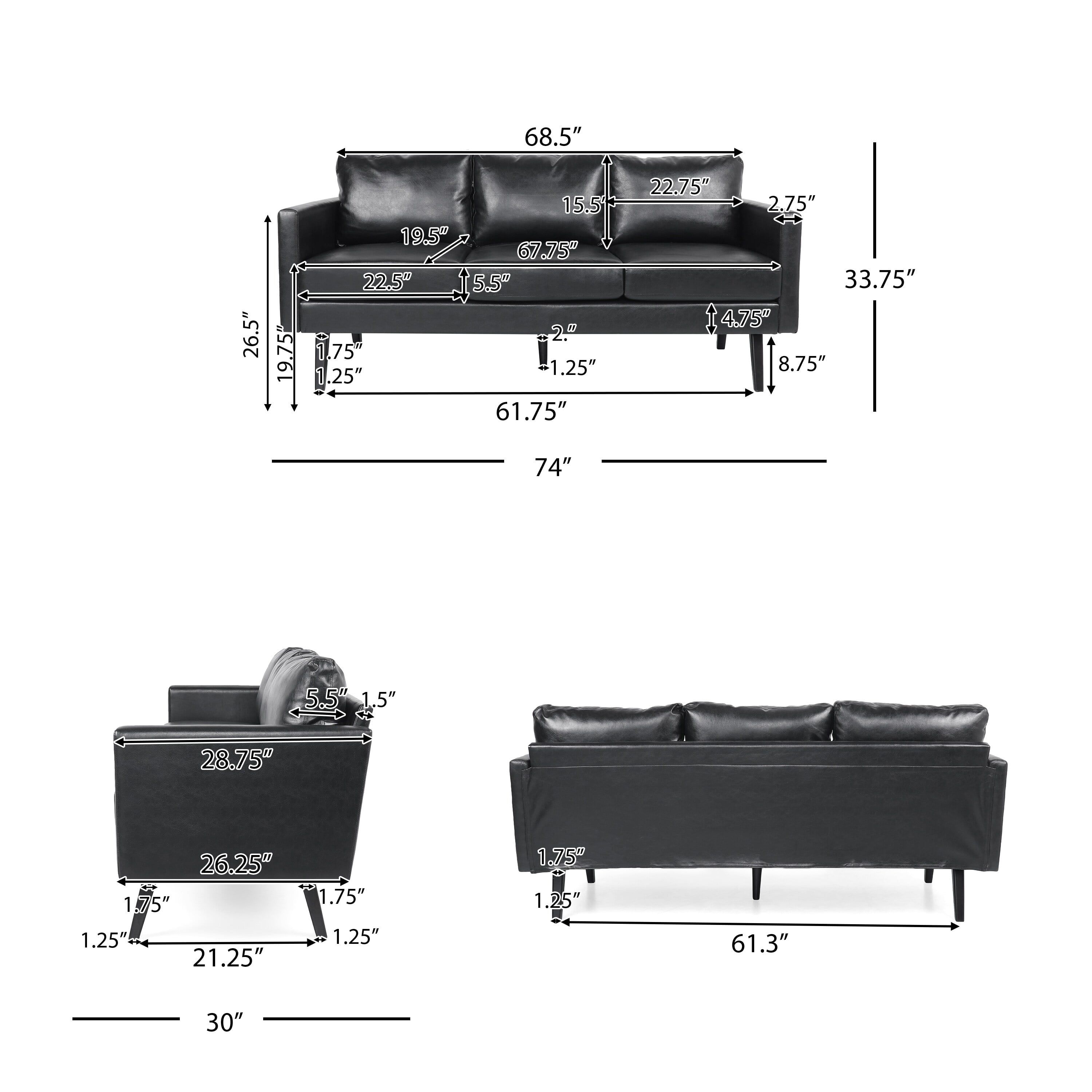 Christopher Knight Home Chandler Faux Leather 3 Seater Sofa by Midnight ...