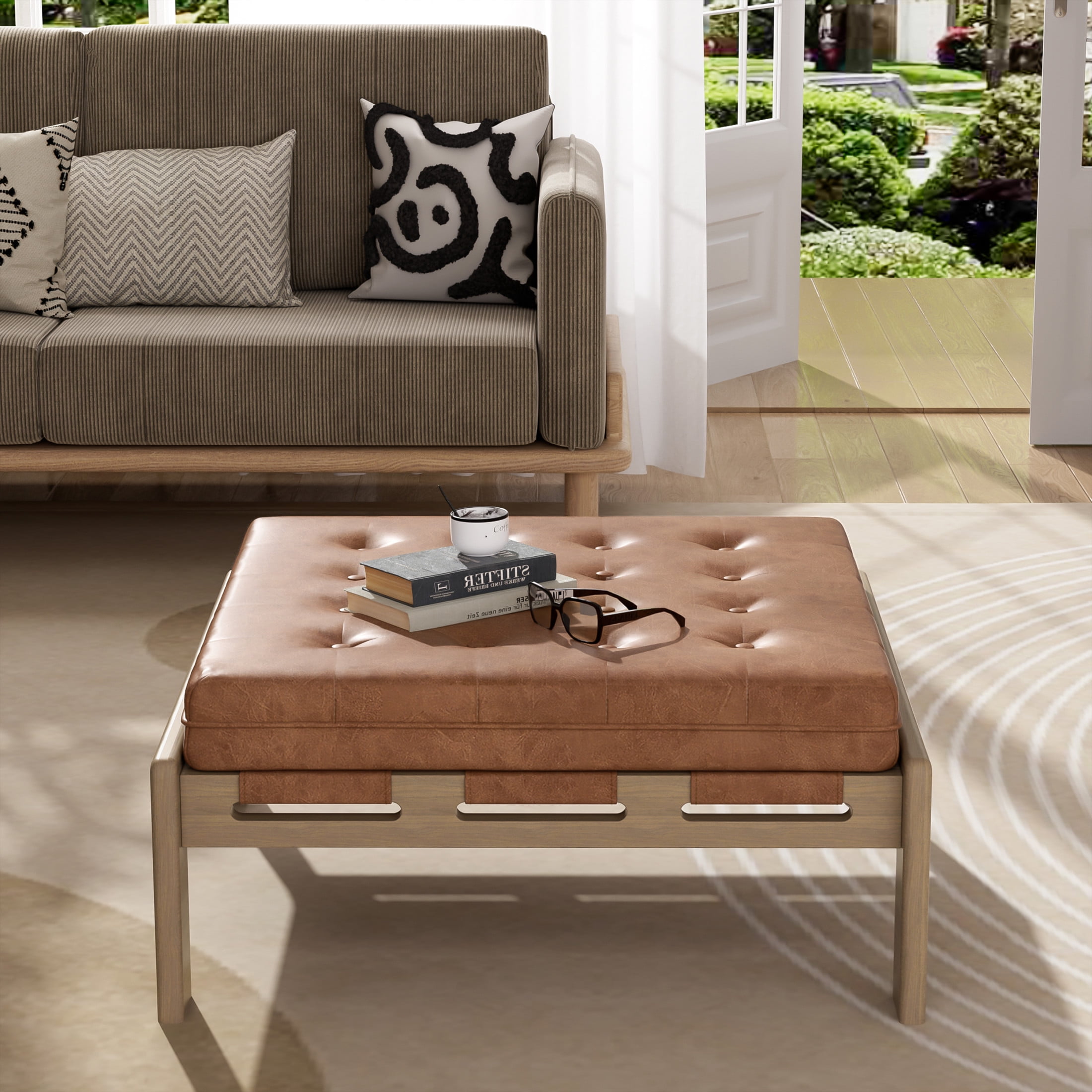 Classic 34 PU Leather Ottoman - Button-Tufted Cocktail Table - Walmart.com