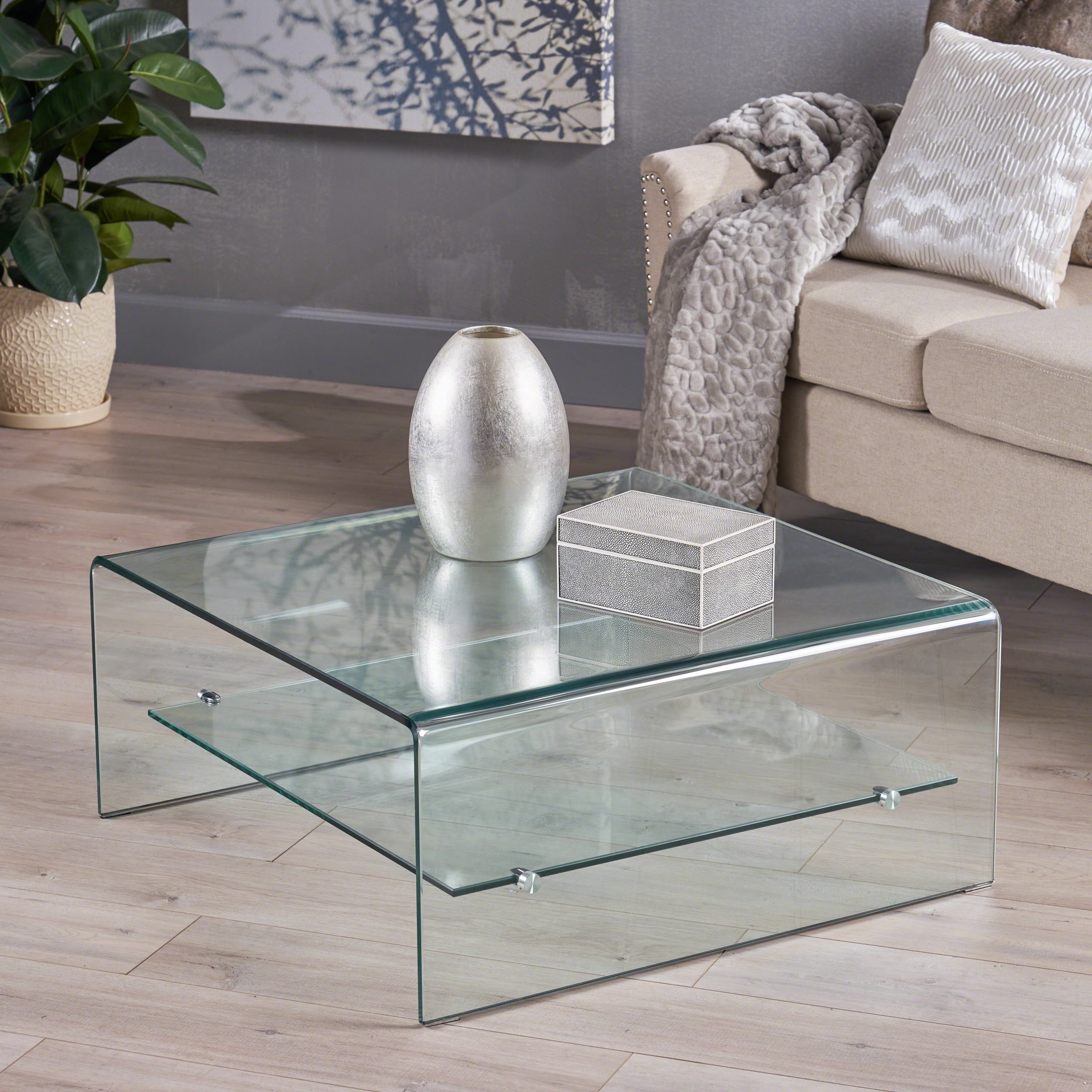 Christopher Knight Home Coffee Table Tempered Glass 2-Tier Shatterproof ...