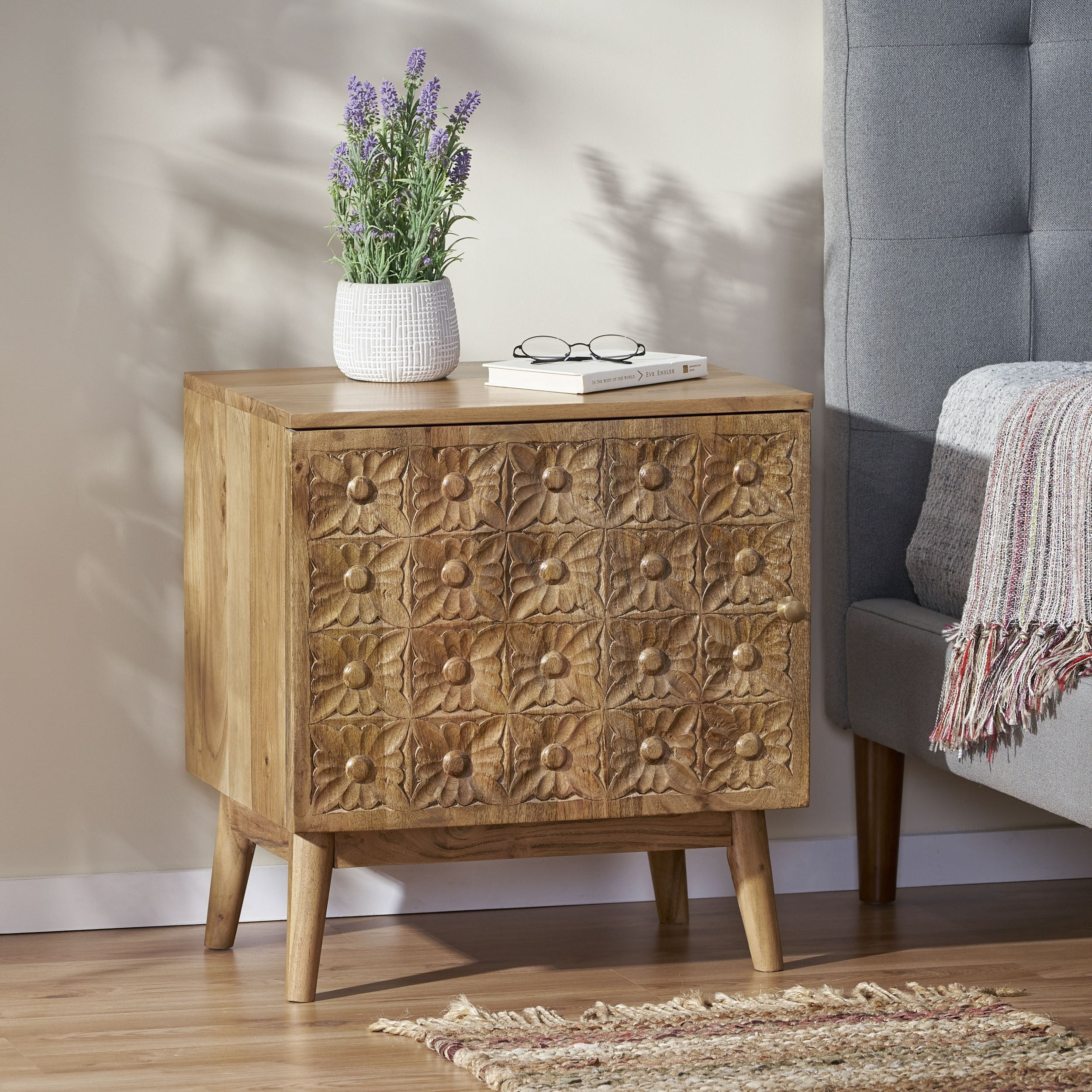 Christopher Knight Home Cooney Boho Handcrafted Acacia Wood Nightstand ...
