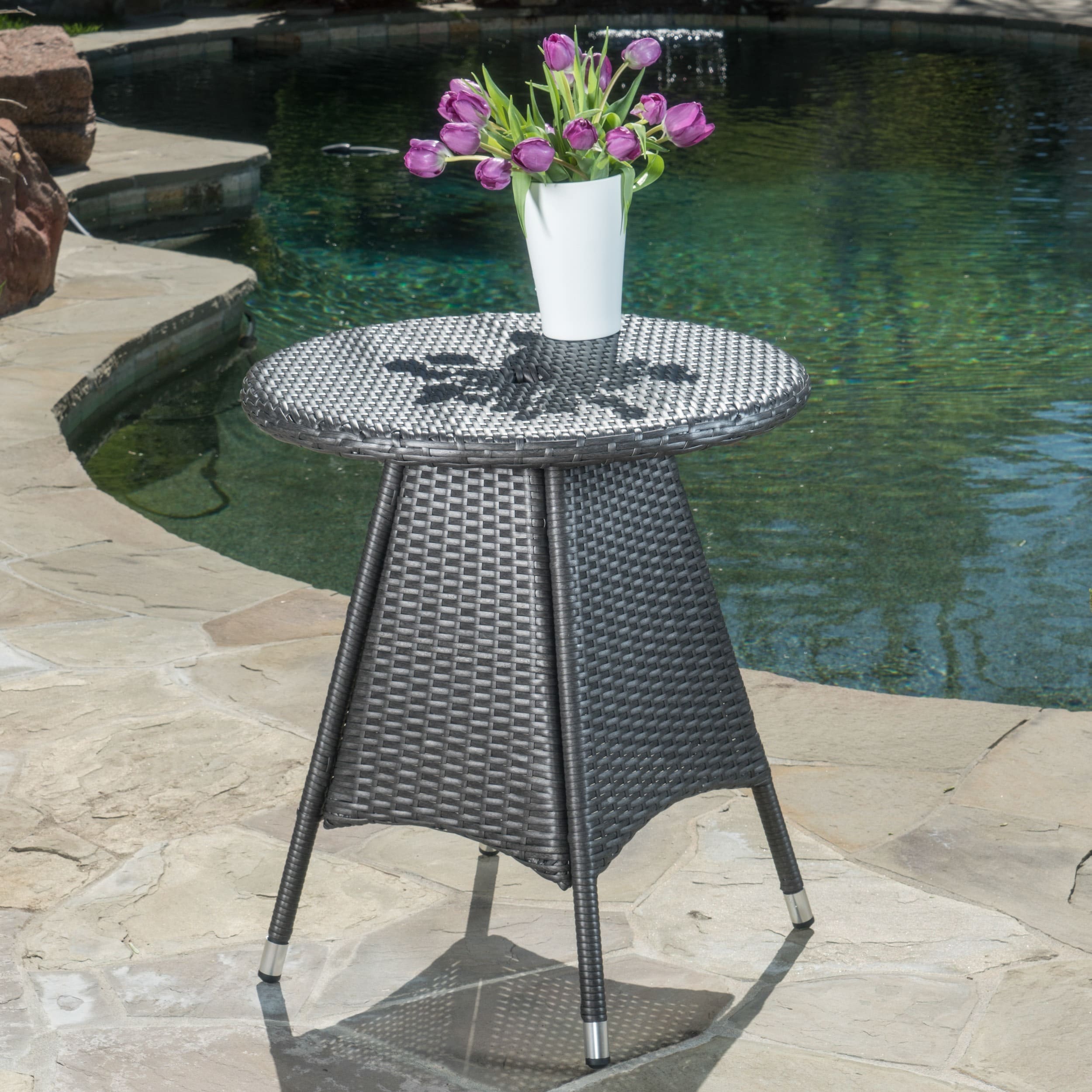 Christopher Knight Grey Wicker Bistro Table for Patios - Walmart ...