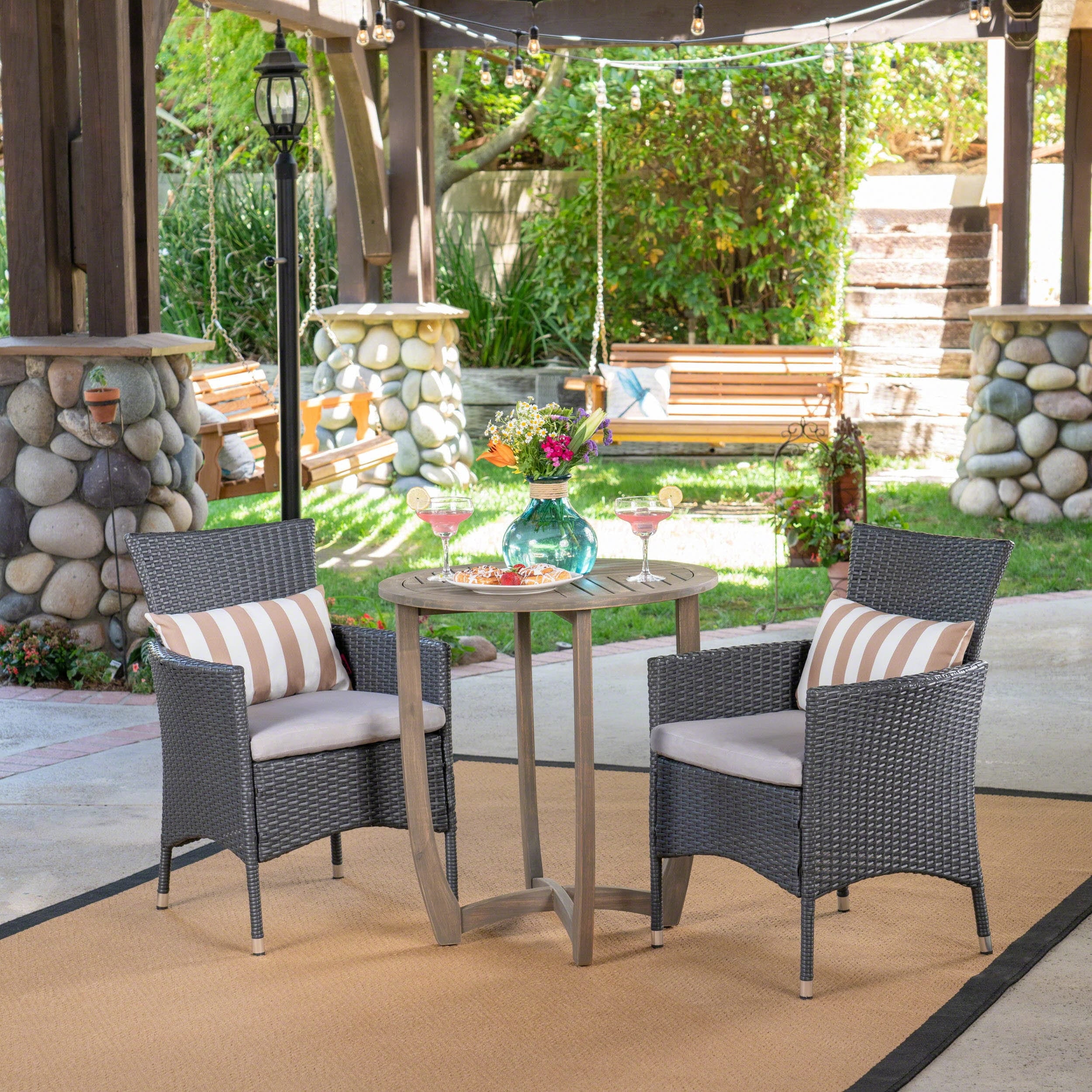 Christopher Knight Home Ellie Outdoor 3 Piece Wicker Bistro Set by Gray ...