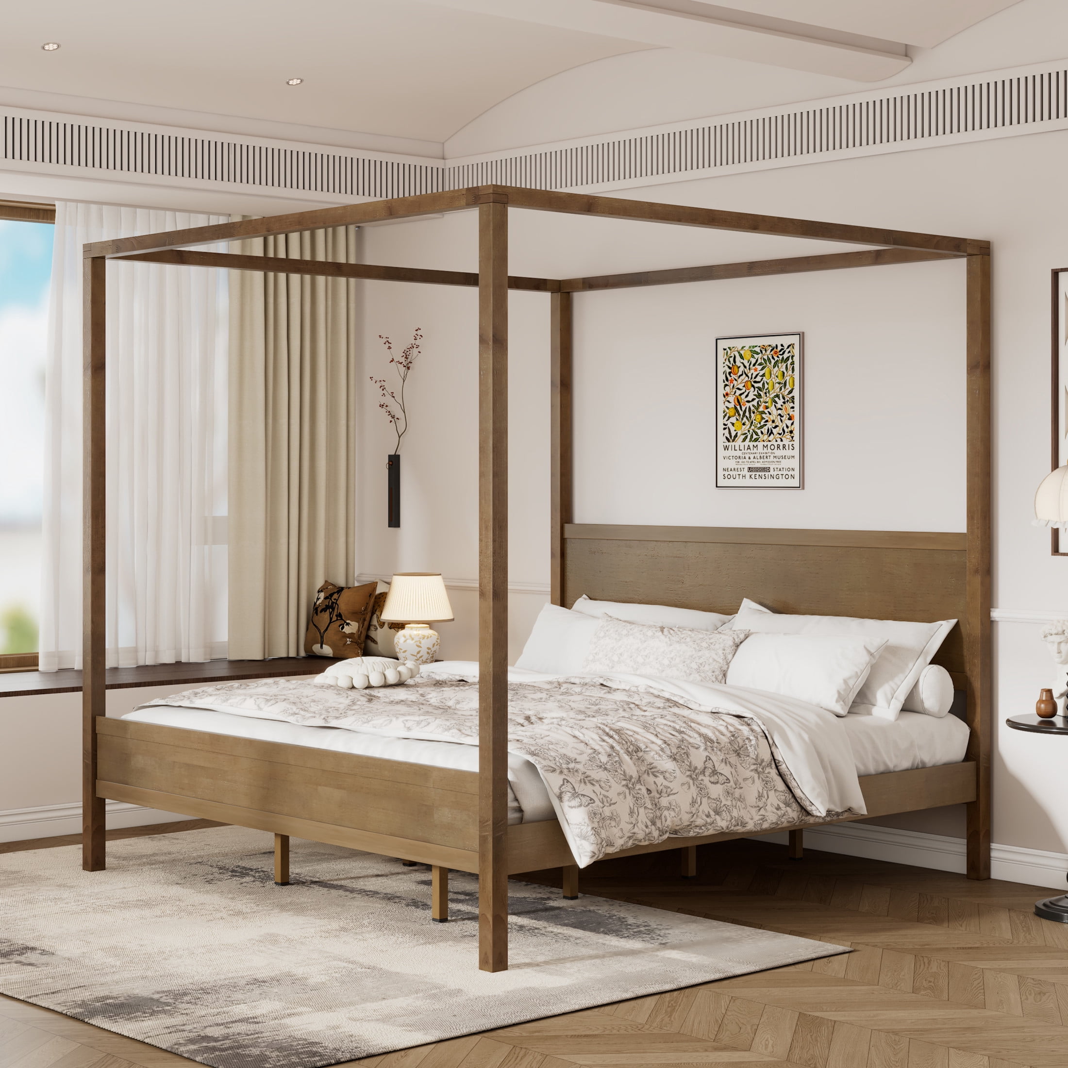 Christopher Knight Home Farmhouse King Canopy Bed Frame with Headboard ...