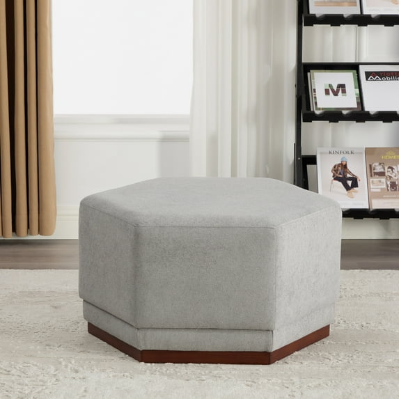 Christopher Knight Home Hexagonal Upholstered Ottoman with Wood Base ...